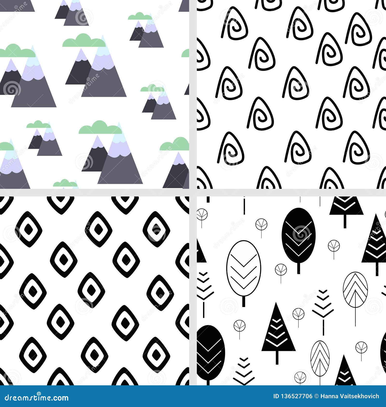 Set of Seamless Pattern in Scandinavian Style - Vector Illustration ...