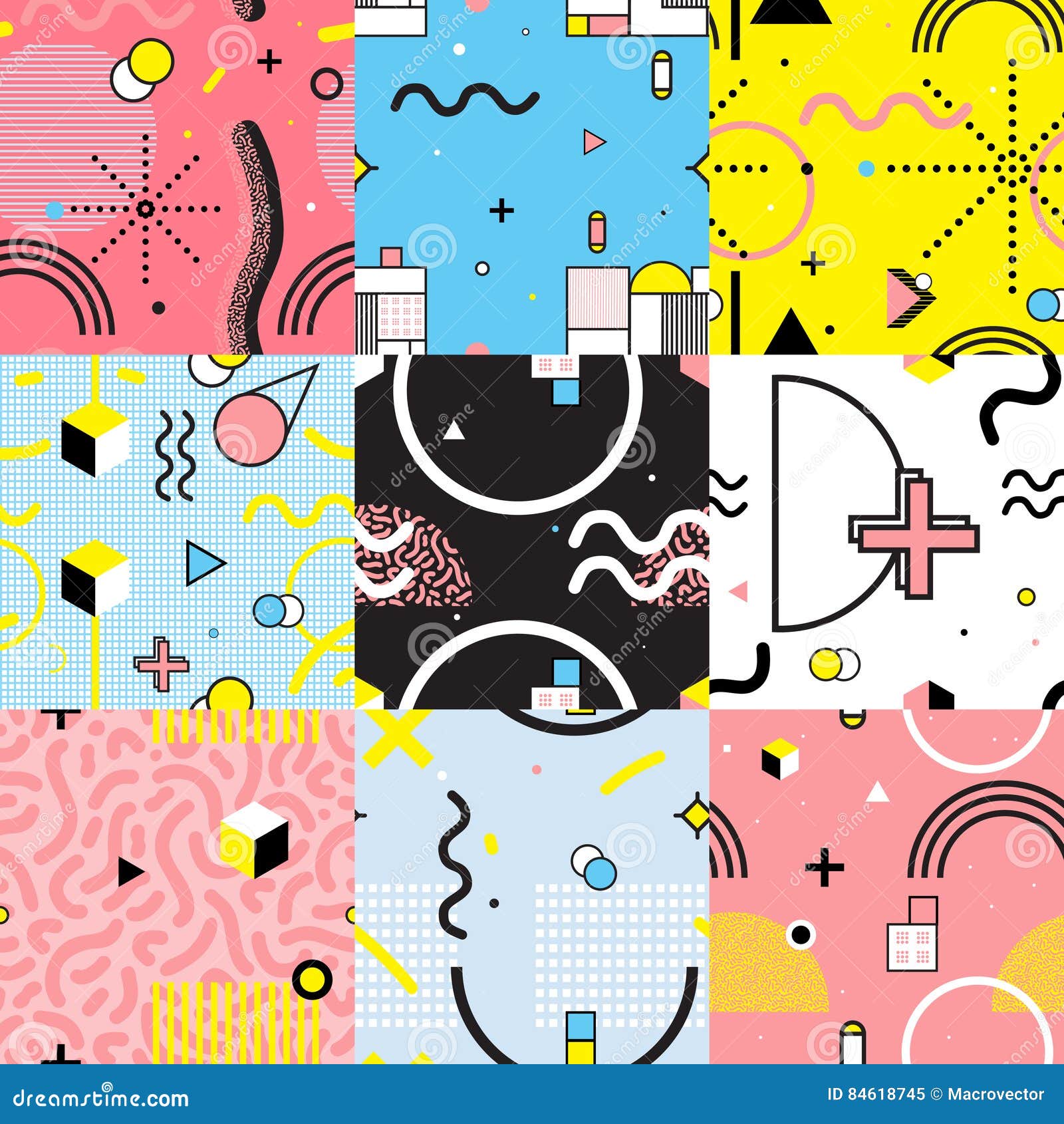 Seamless Patterns Set Memphis Style Stock Vector - Illustration of ...