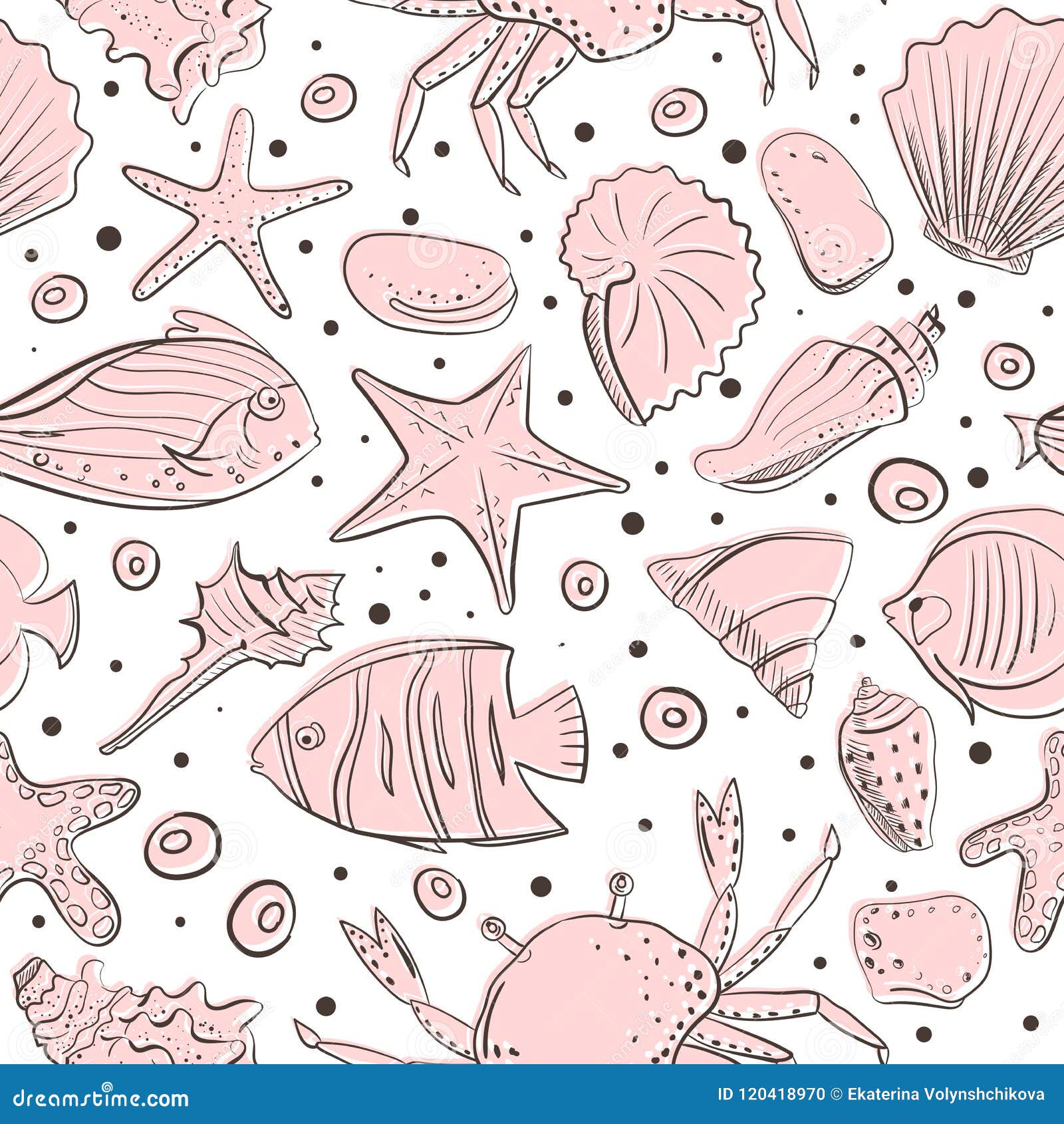 Seamless Patterns with Shell, Starfish, Fish, Stone. Vector Set for ...