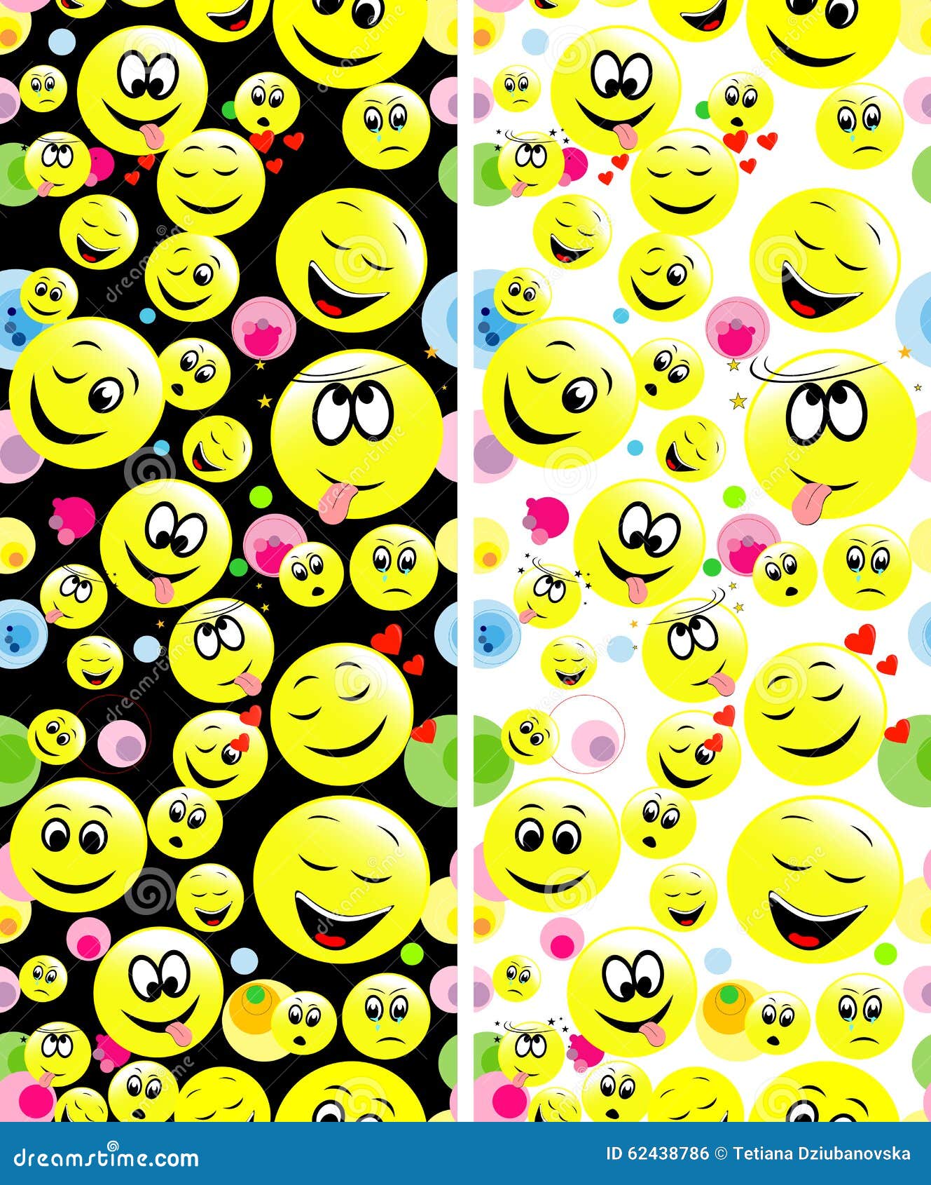 Seamless Patterns of Smiley Faces Expressing Different Feelings. Stock ...