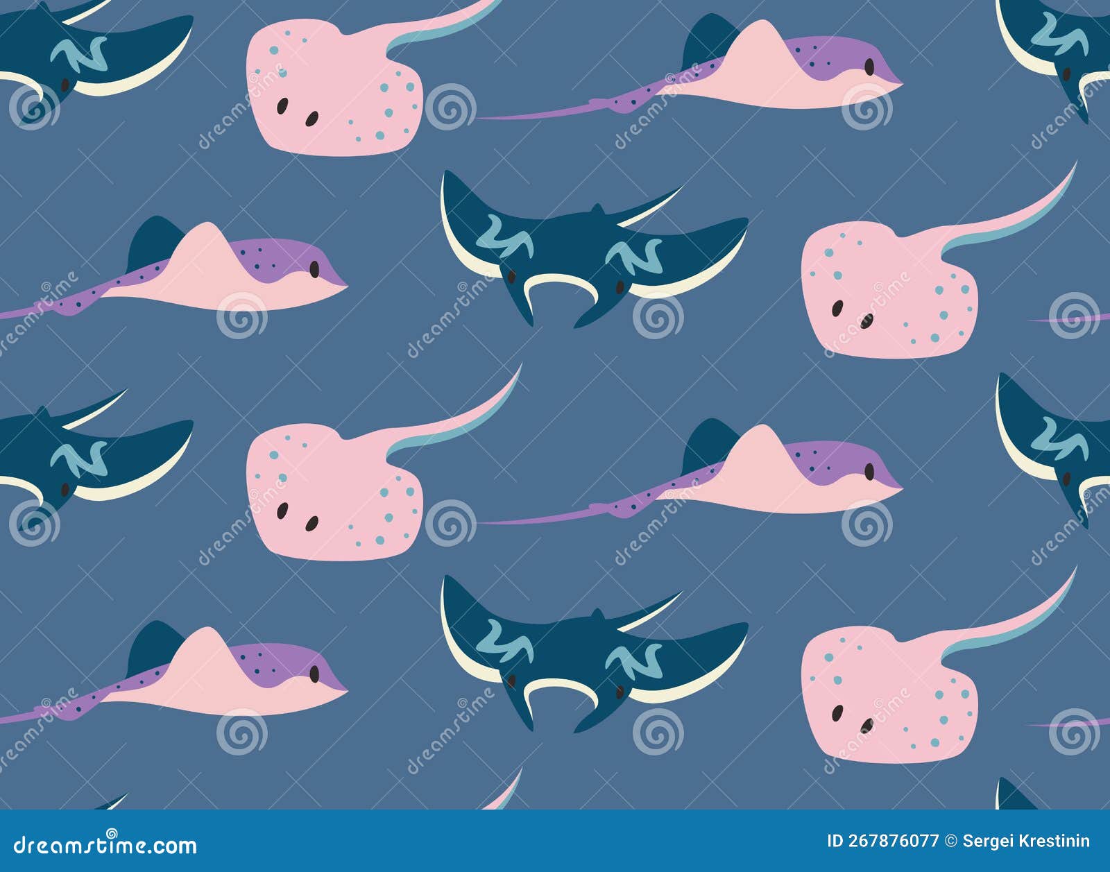 Seamless Patterns with Stingray Fish. Stock Vector - Illustration of ...