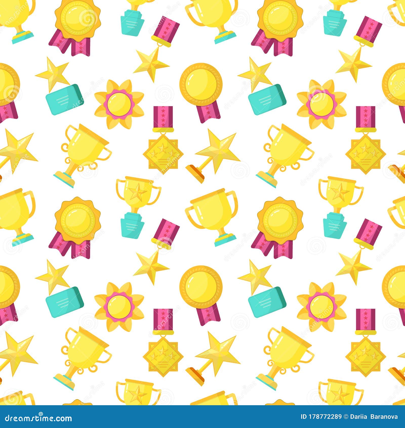 Seamless Patterns with Trophy, Medals, Cups and Awards Stock Vector ...