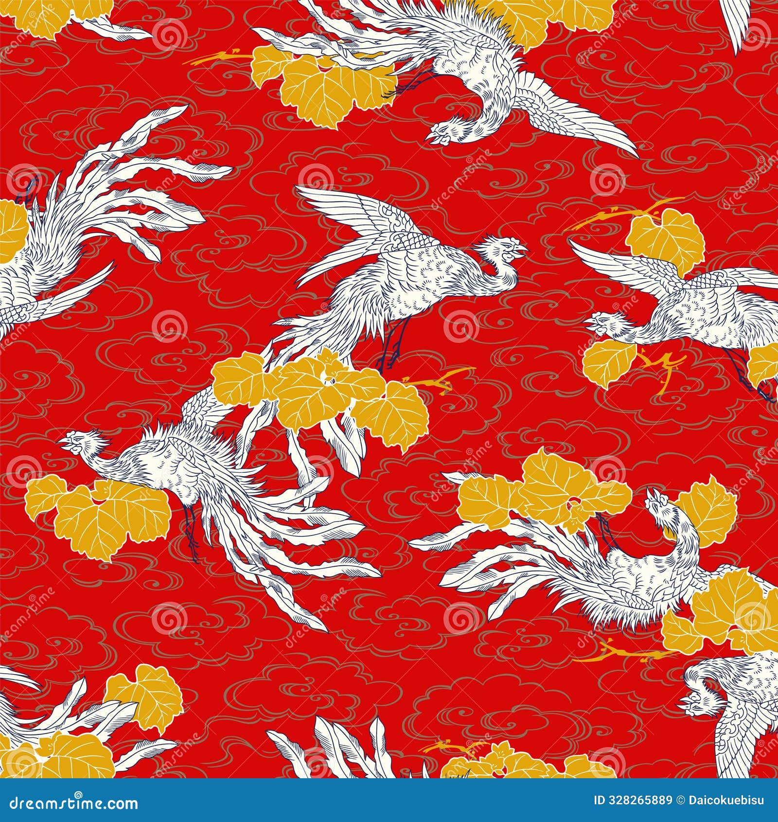 Seamless Pattern of Beautiful Phoenix in Asia, Stock Illustration ...