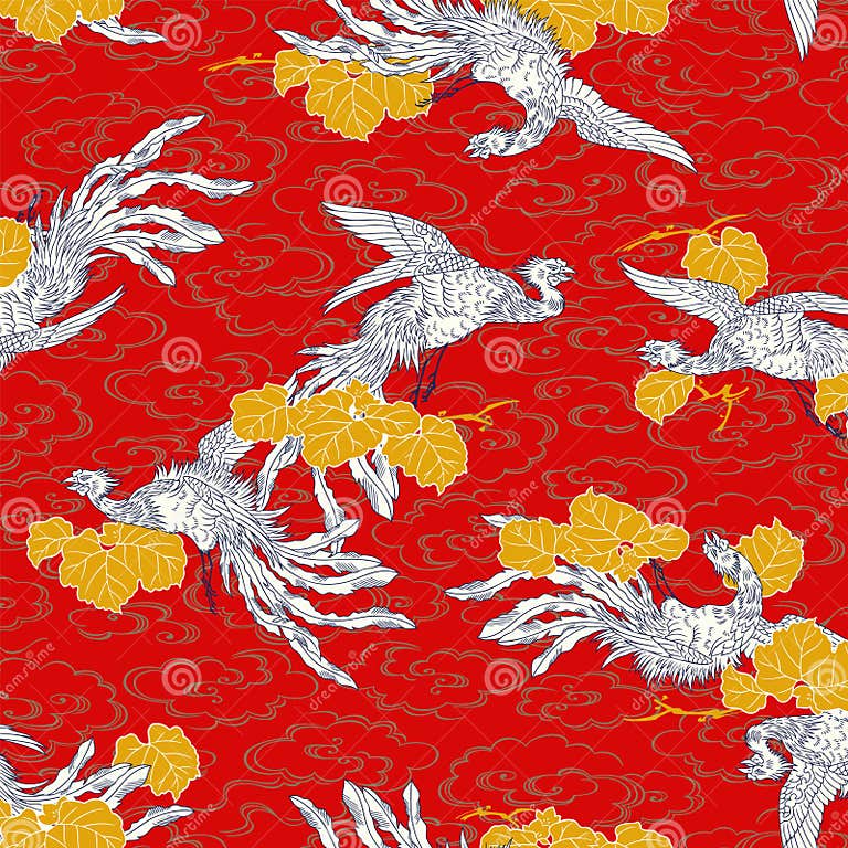 Seamless Pattern of Beautiful Phoenix in Asia, Stock Illustration ...