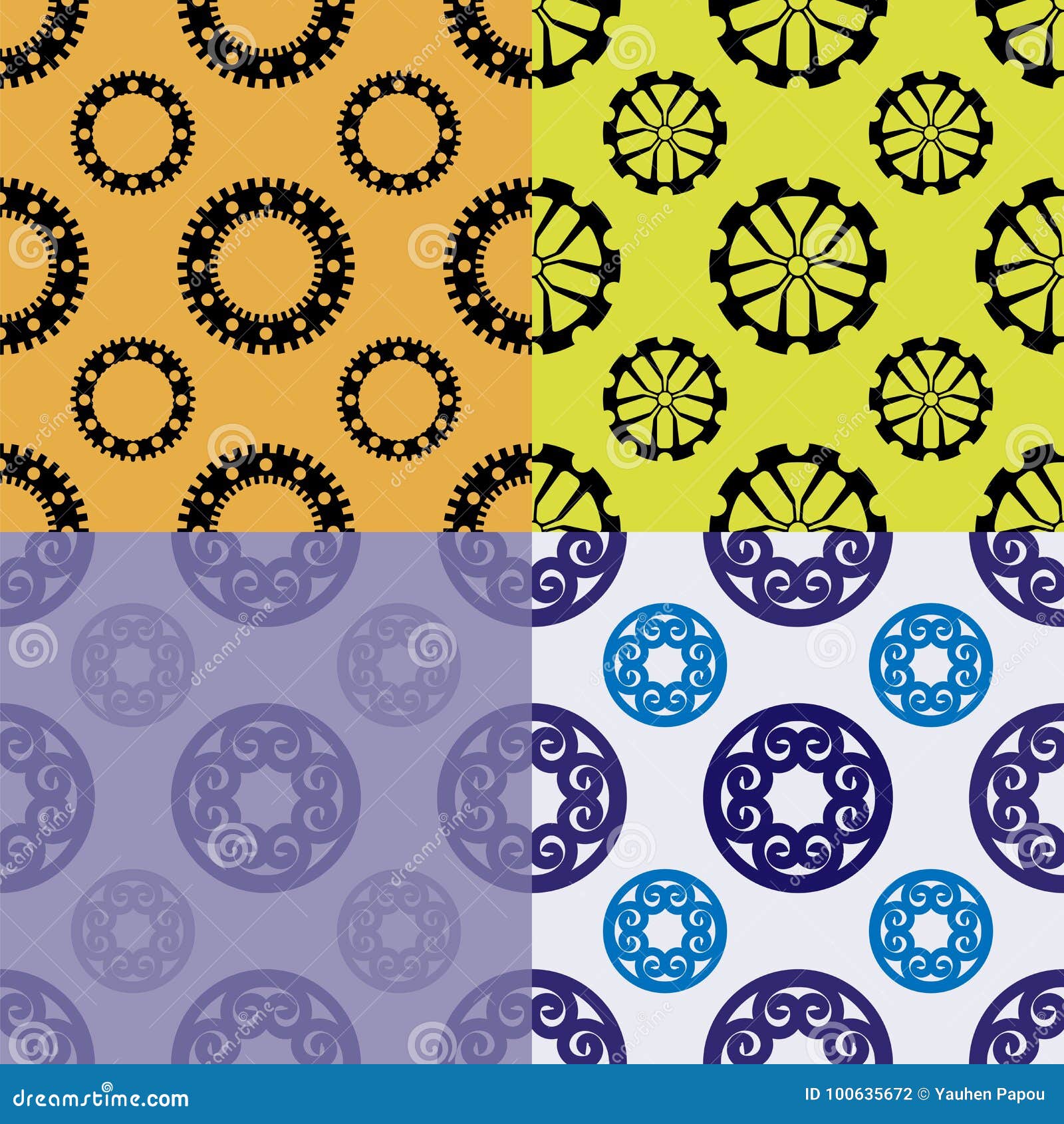 Seamless Patterns from Wheels and Gears Stock Vector - Illustration of ...
