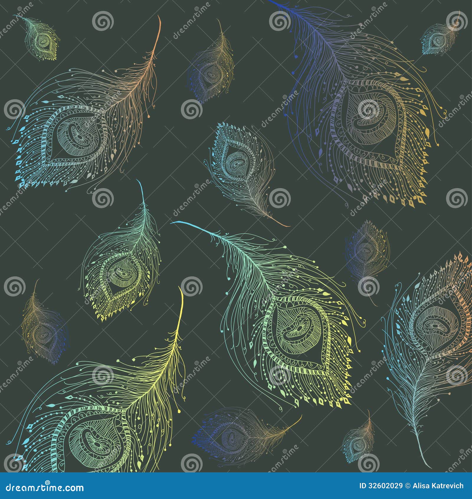 Seamless Peacock Feather Pattern Background Stock Vector Illustration