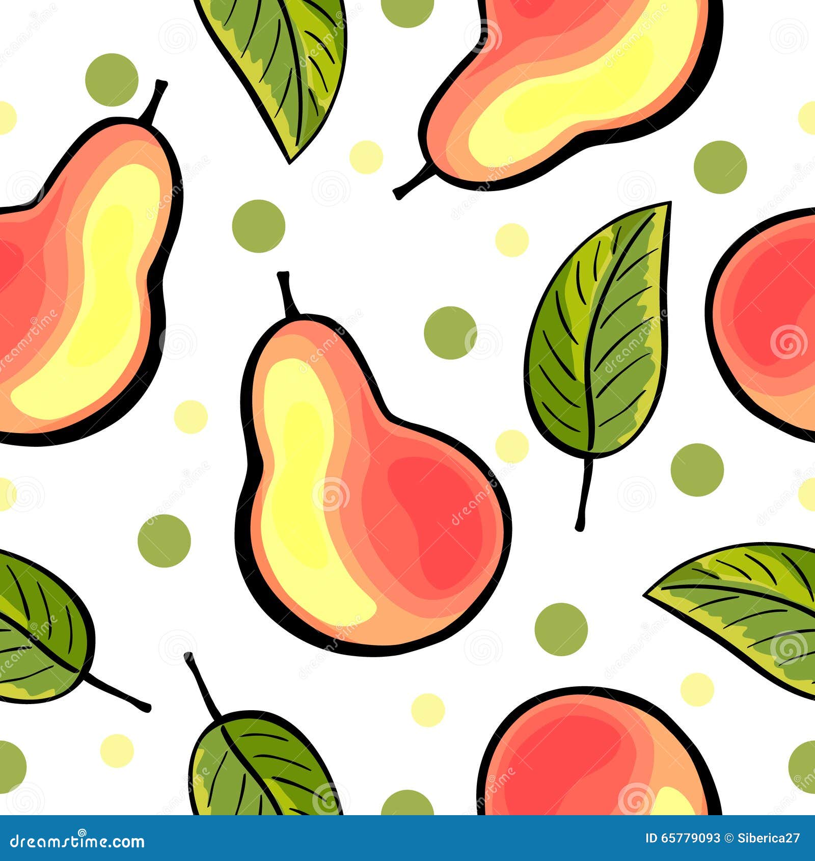 Seamless Pear Pattern with Green and Yellow Dots. Stock Vector ...