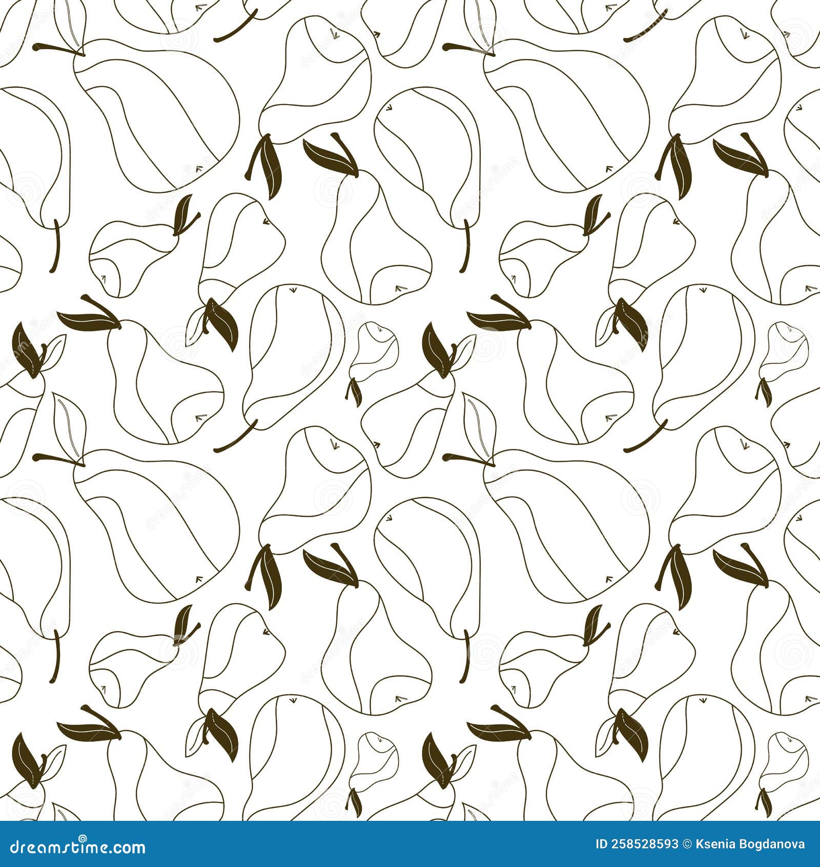 Seamless Pear Pattern. Seamless Vector Linear Pears with Leaves for ...