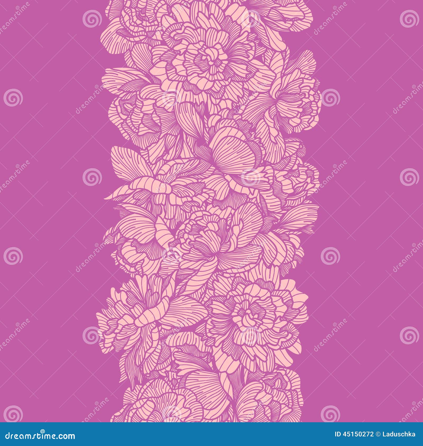 Seamless Peony Flowers Border Stock Vector - Illustration of pattern ...