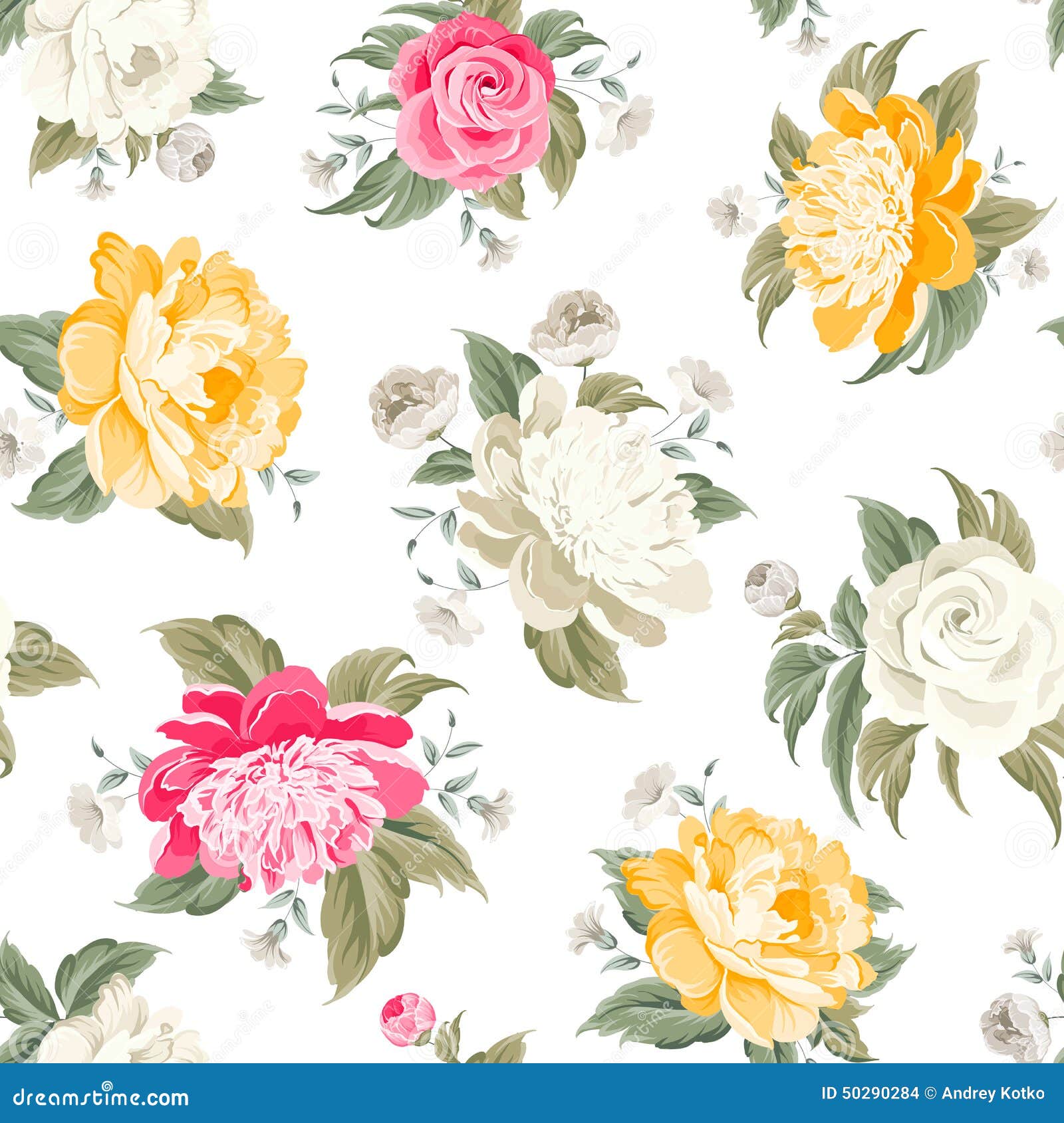 Seamless peony pattern stock vector. Illustration of drawing - 50290284