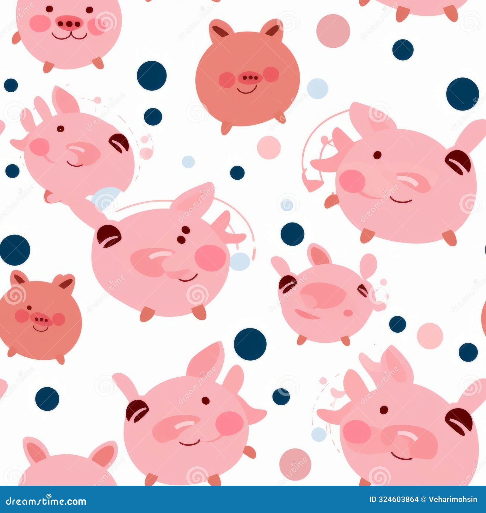 Seamless Pig Pattern - Cute Pig Illustrations and Circles Forming a ...