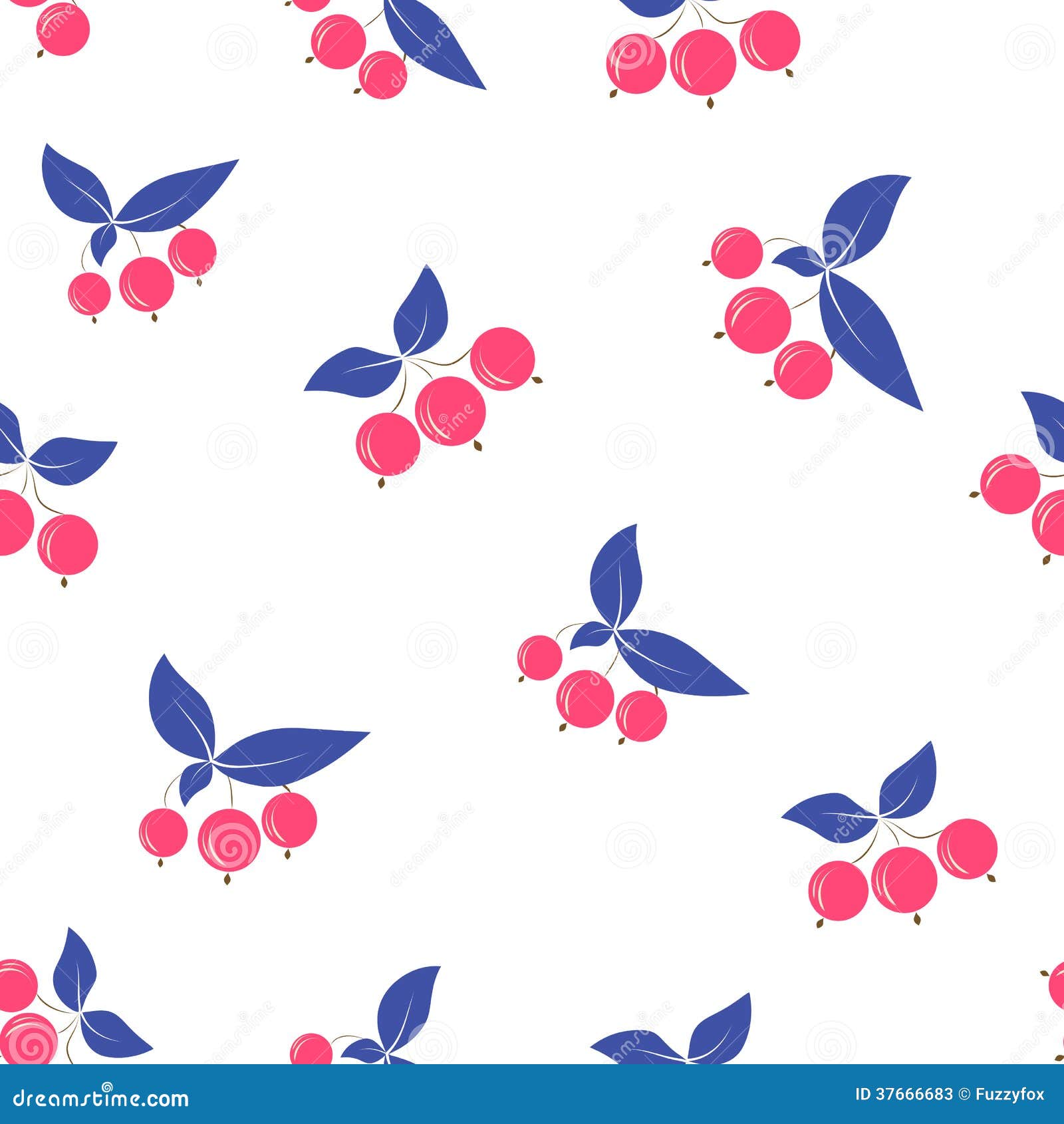 Seamless Pink Berry Pattern Blue Leaves on White Stock Illustration ...