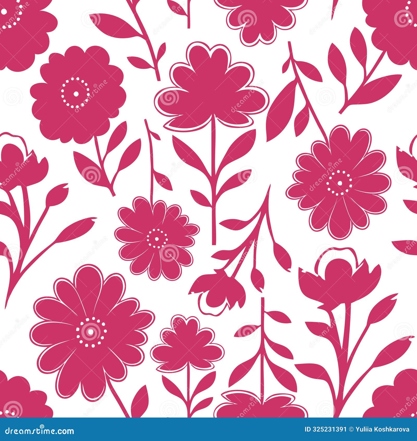 Seamless Pink Graphic Floral Pattern on White Background Stock ...