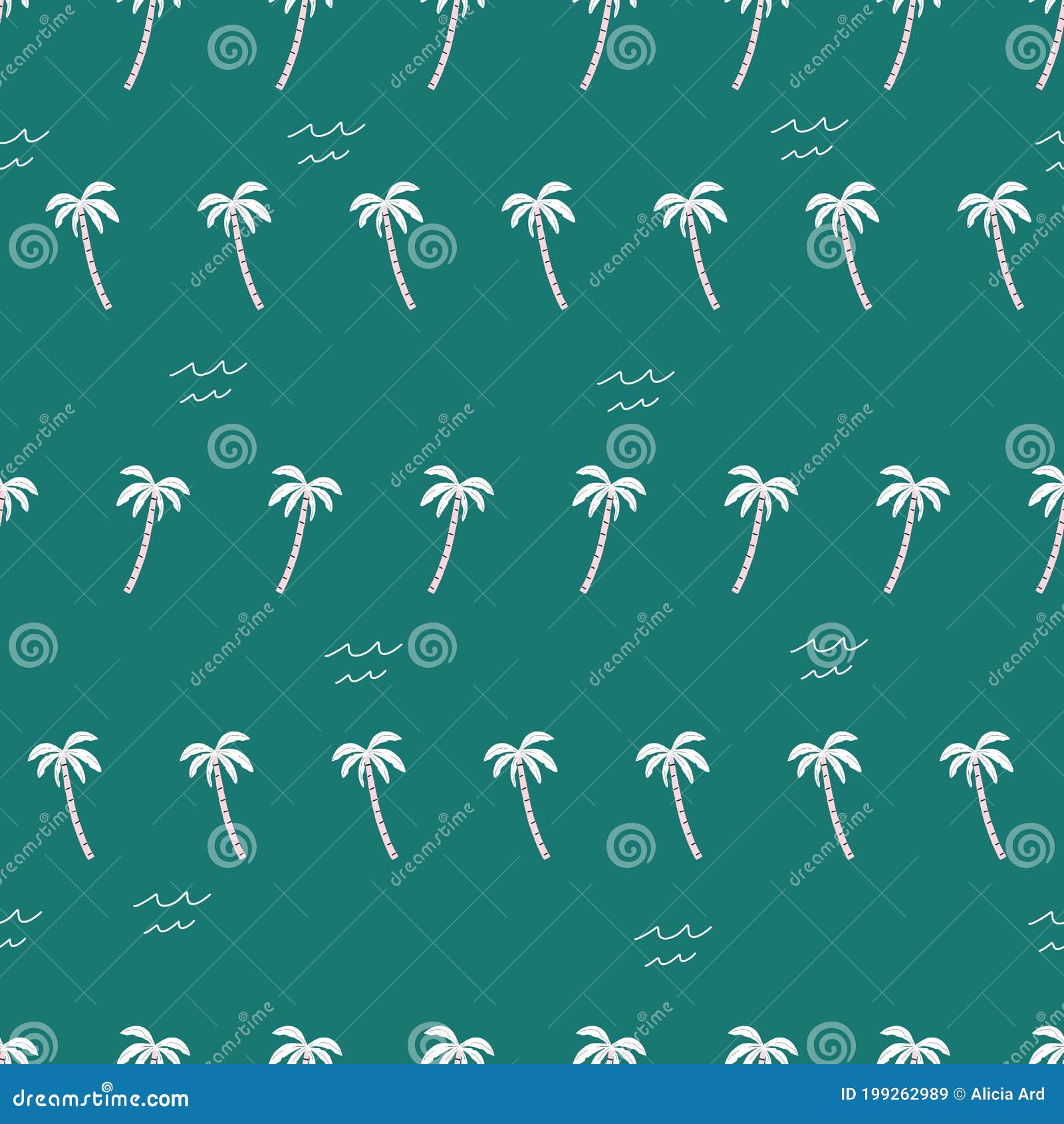 Seamless Pink and Green Palm Trees Pattern. Repeating Vector Beach Palm ...