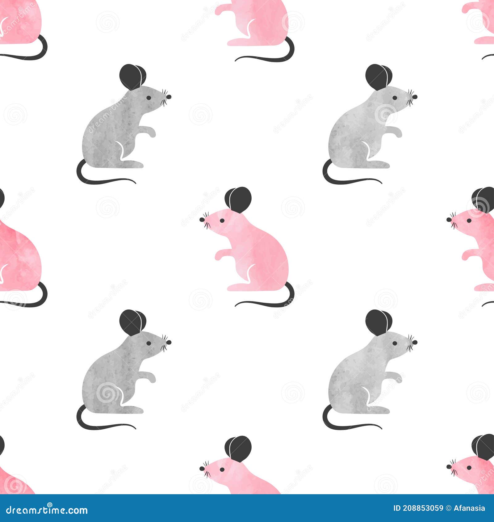 Seamless Pink and Grey Cute Mouse Pattern. Stock Vector - Illustration of pattern, mouse: 208853059