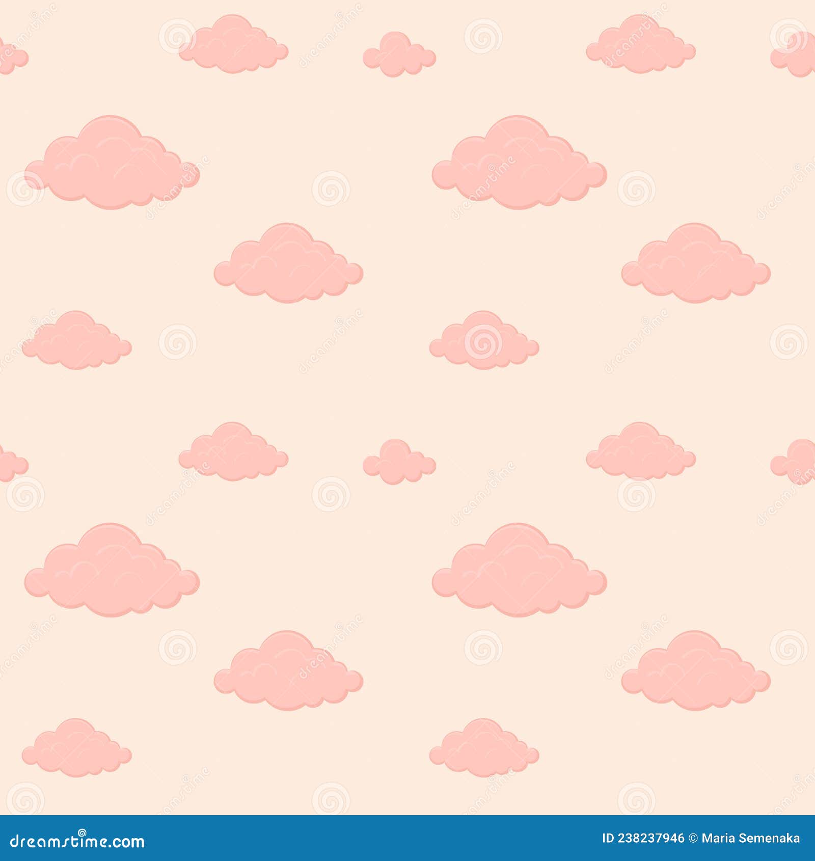 Seamless Pink Hand Drawn Pattern with Pink Stylized Clouds. Vector ...