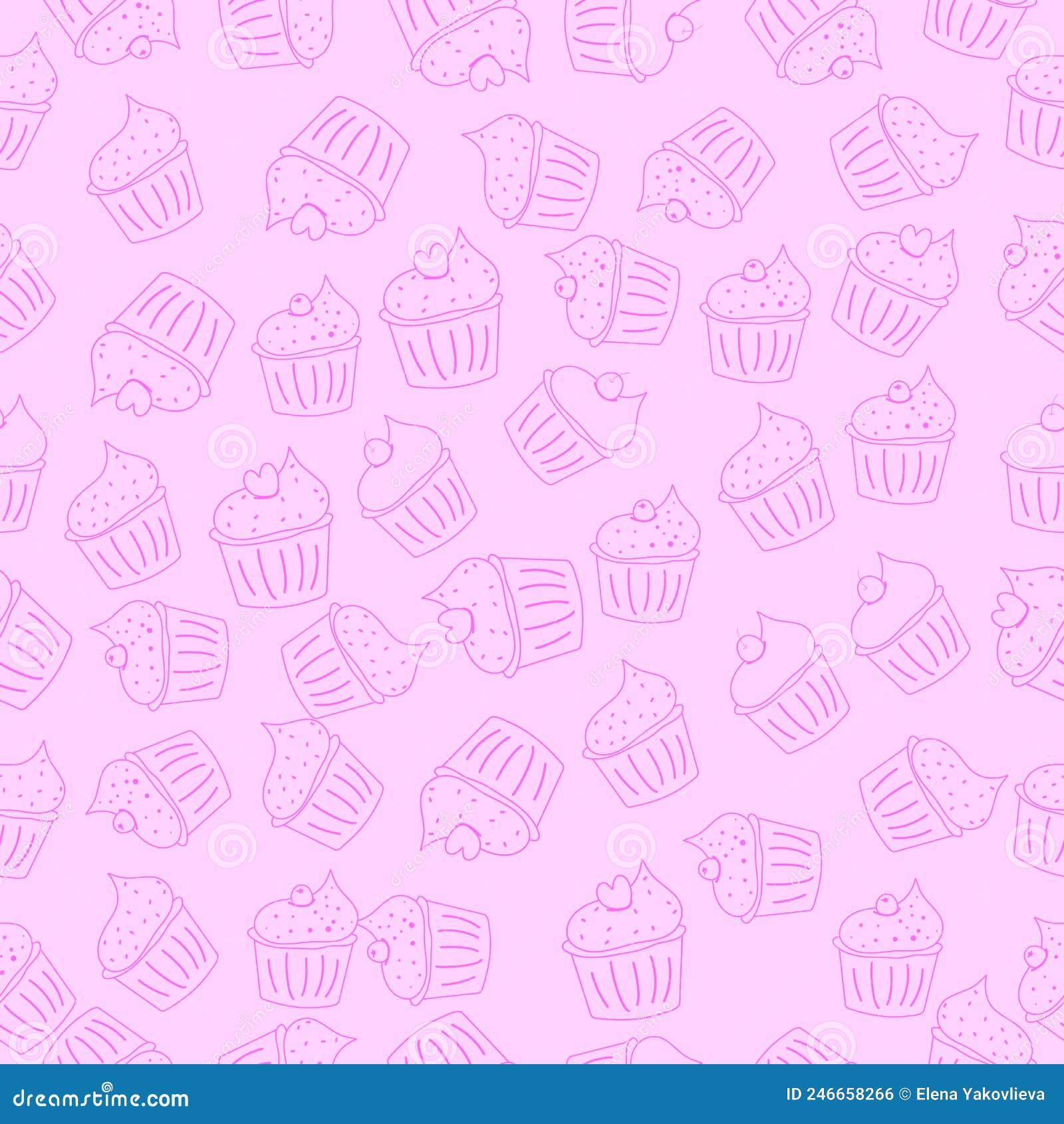 Seamless Pink Line Style Cupcake Pattern. Food Stock Vector ...
