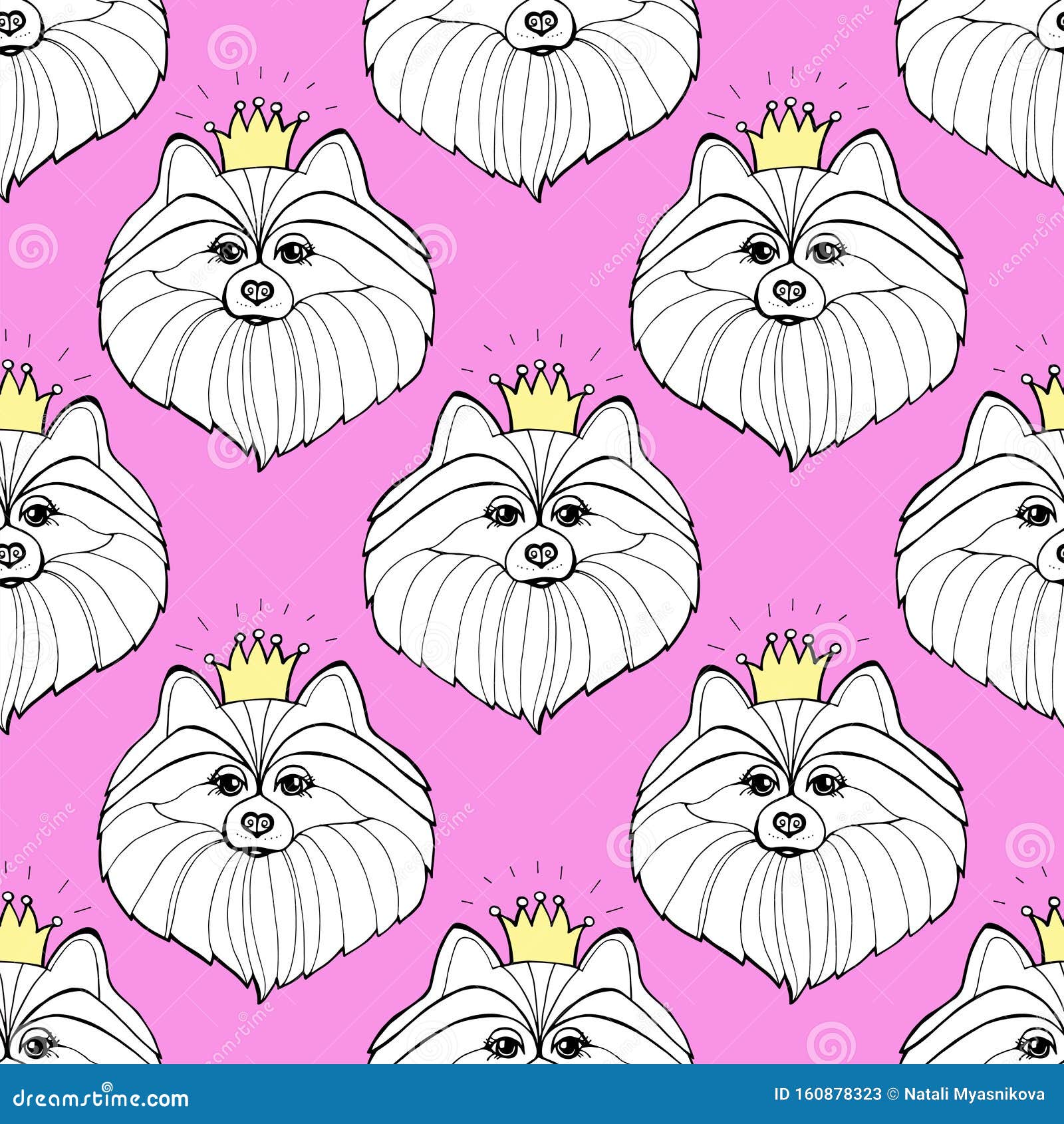 Seamless Pink Pattern with Cute Pomeranian Dog. Stock Vector ...