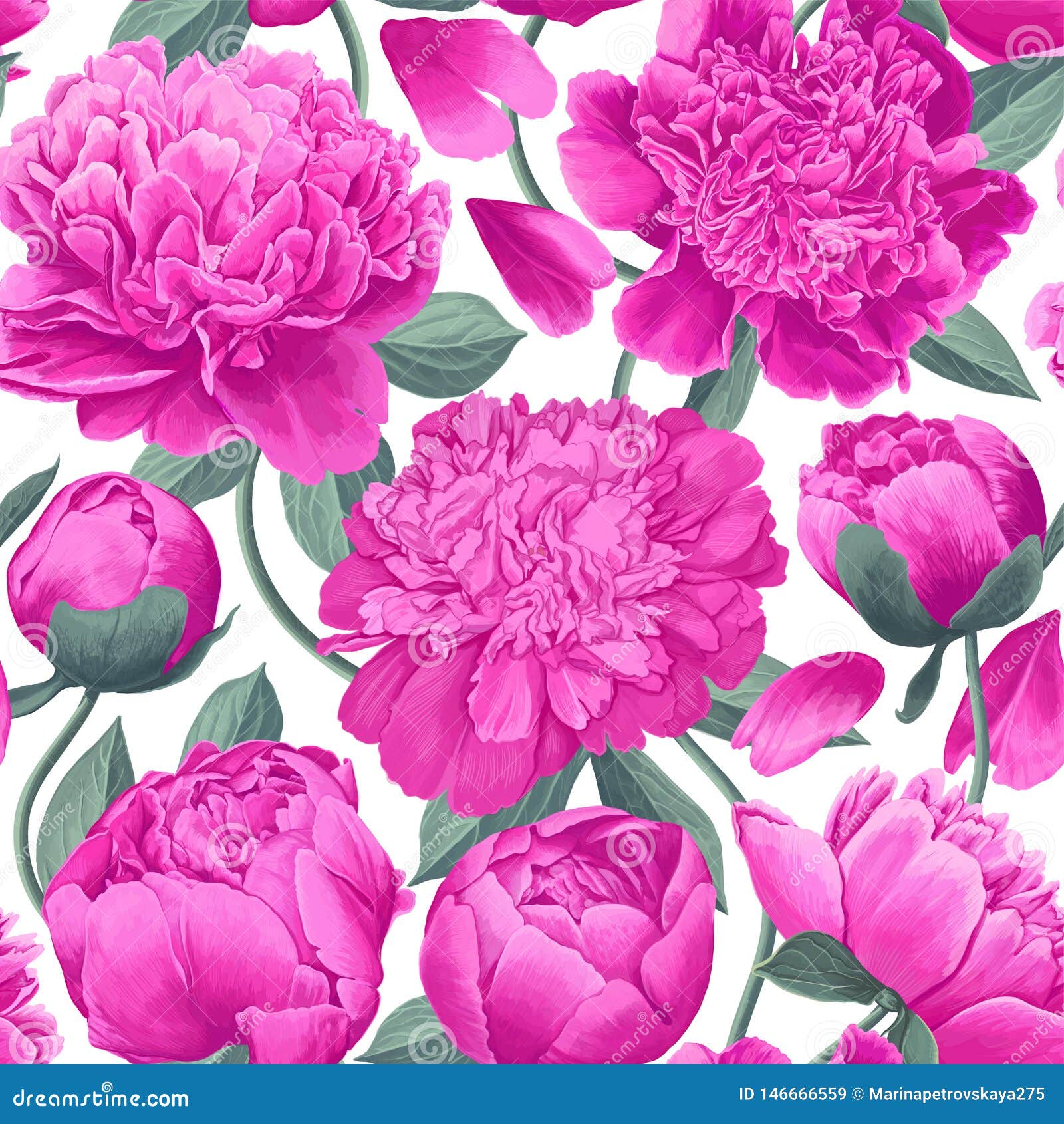 Floral Seamless Pattern with Pink Peonies. Spring Flowers Background ...