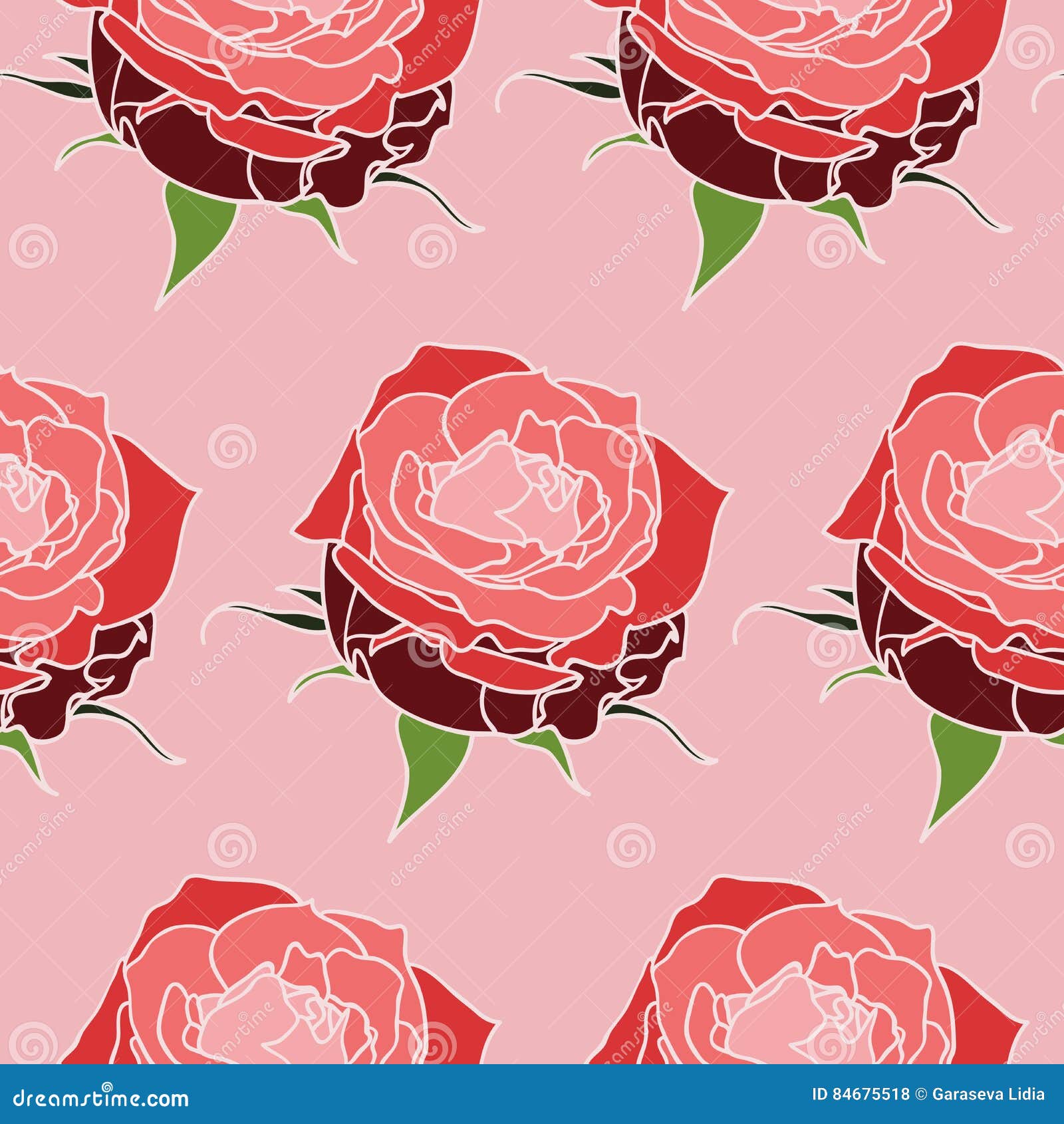 Seamless Pink Roses Pattern Stock Vector - Illustration of white ...