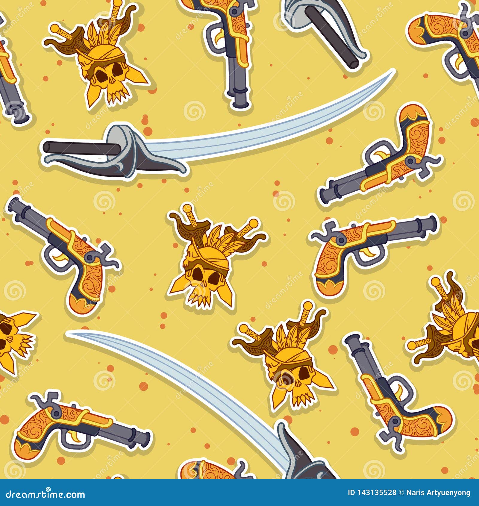 Seamless Pirate Cartoon Pattern. Stock Vector - Illustration of death ...