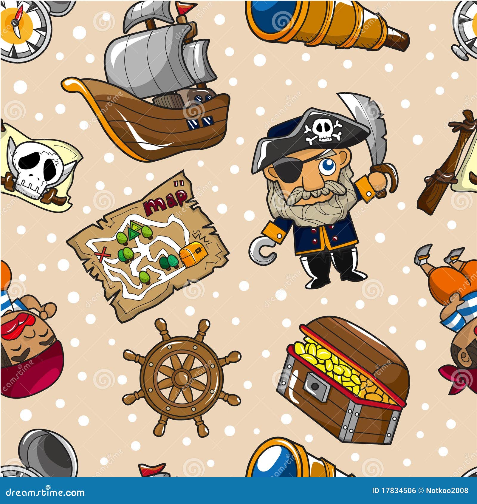 Seamless pirate pattern stock vector. Illustration of color - 17834506