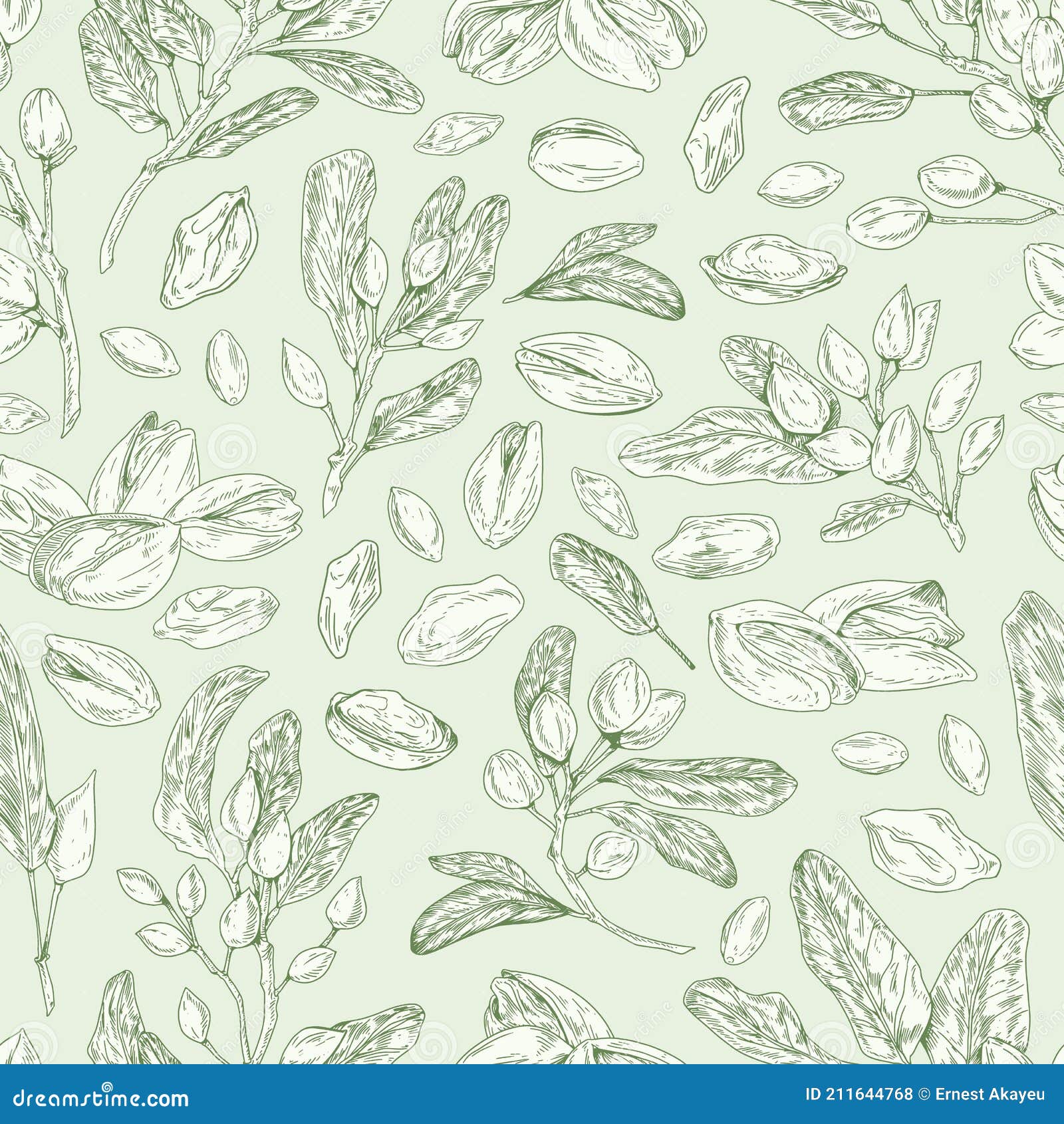 Seamless Pistachio Pattern with Nuts, Shells, Branches and Leaves ...