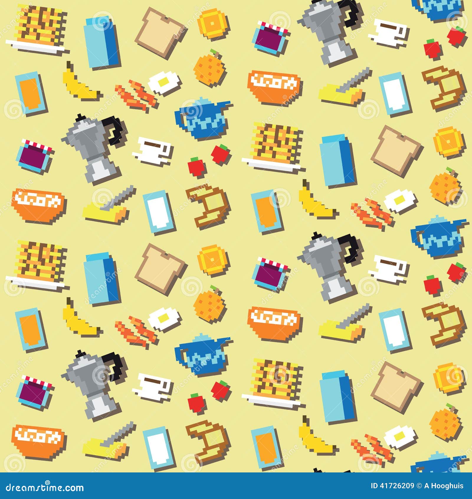 Seamless Pixel Breakfast Pattern Stock Vector - Illustration of eggs ...