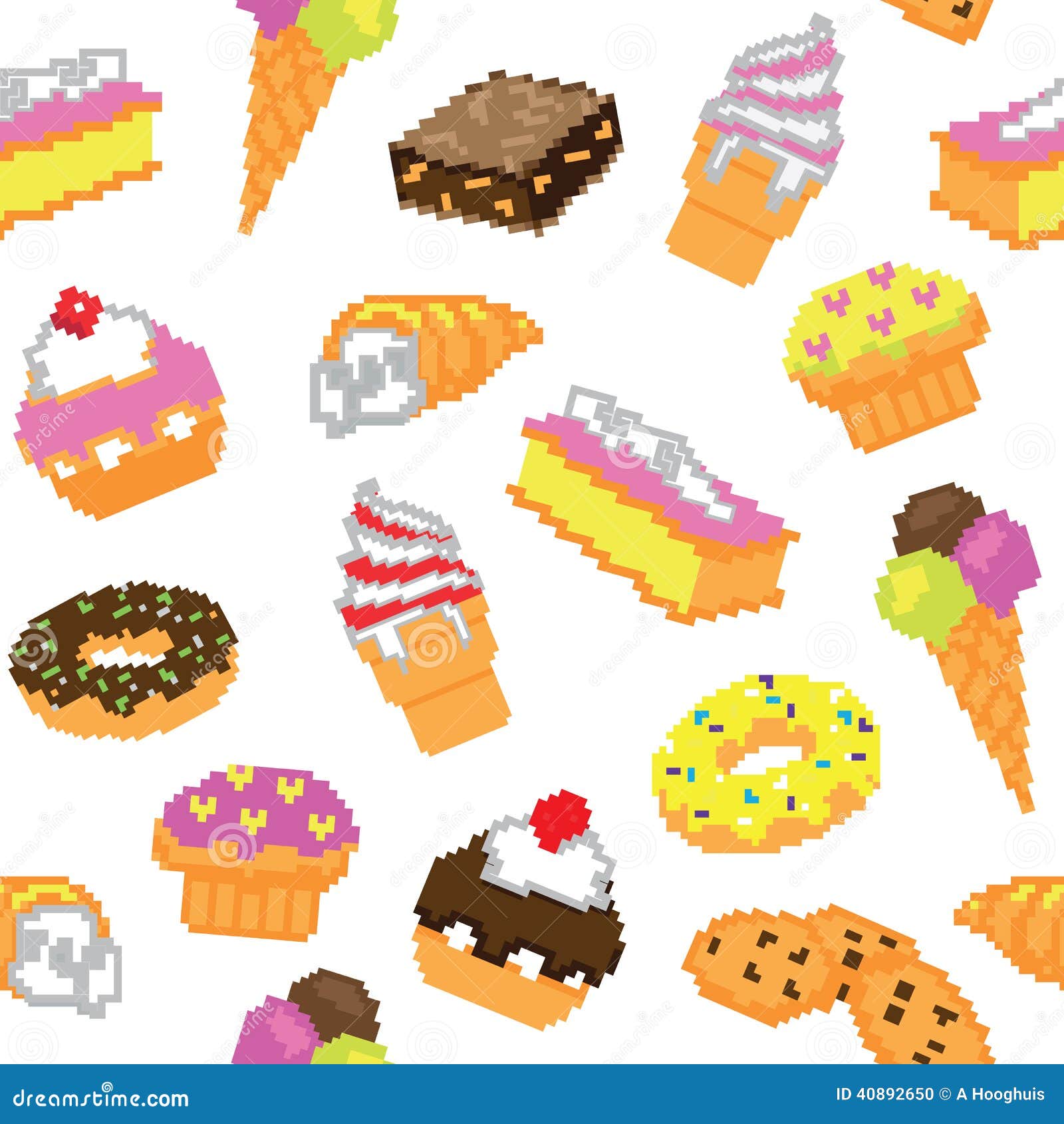 Seamless Pixel Cakes Pattern Stock Vector - Illustration of cake ...