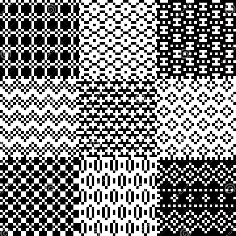 Seamless Pixel Patterns Set Stock Vector - Illustration of simple ...
