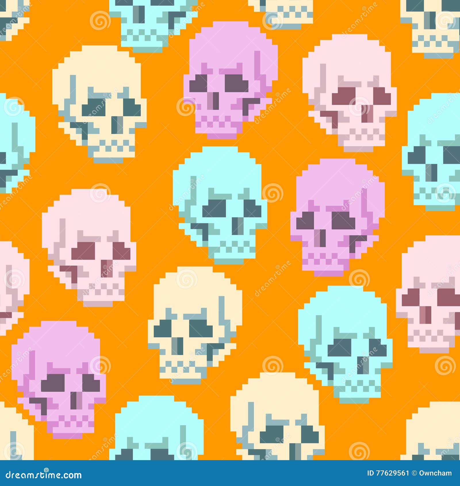 Pixel Skull Head With Blue Flame Eyes.8bit. Royalty-Free Stock Photo ...