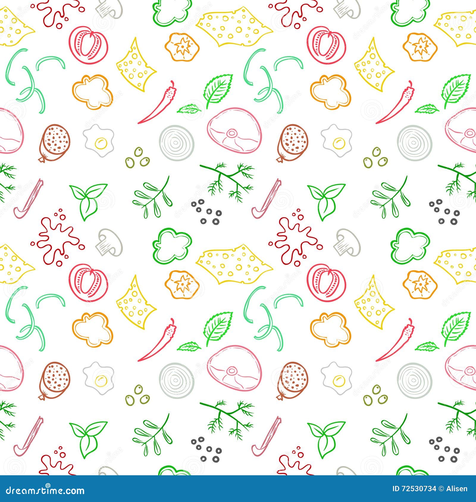 Seamless Pizza Ingredients Pattern. Vector Endless Design. Stock Vector ...