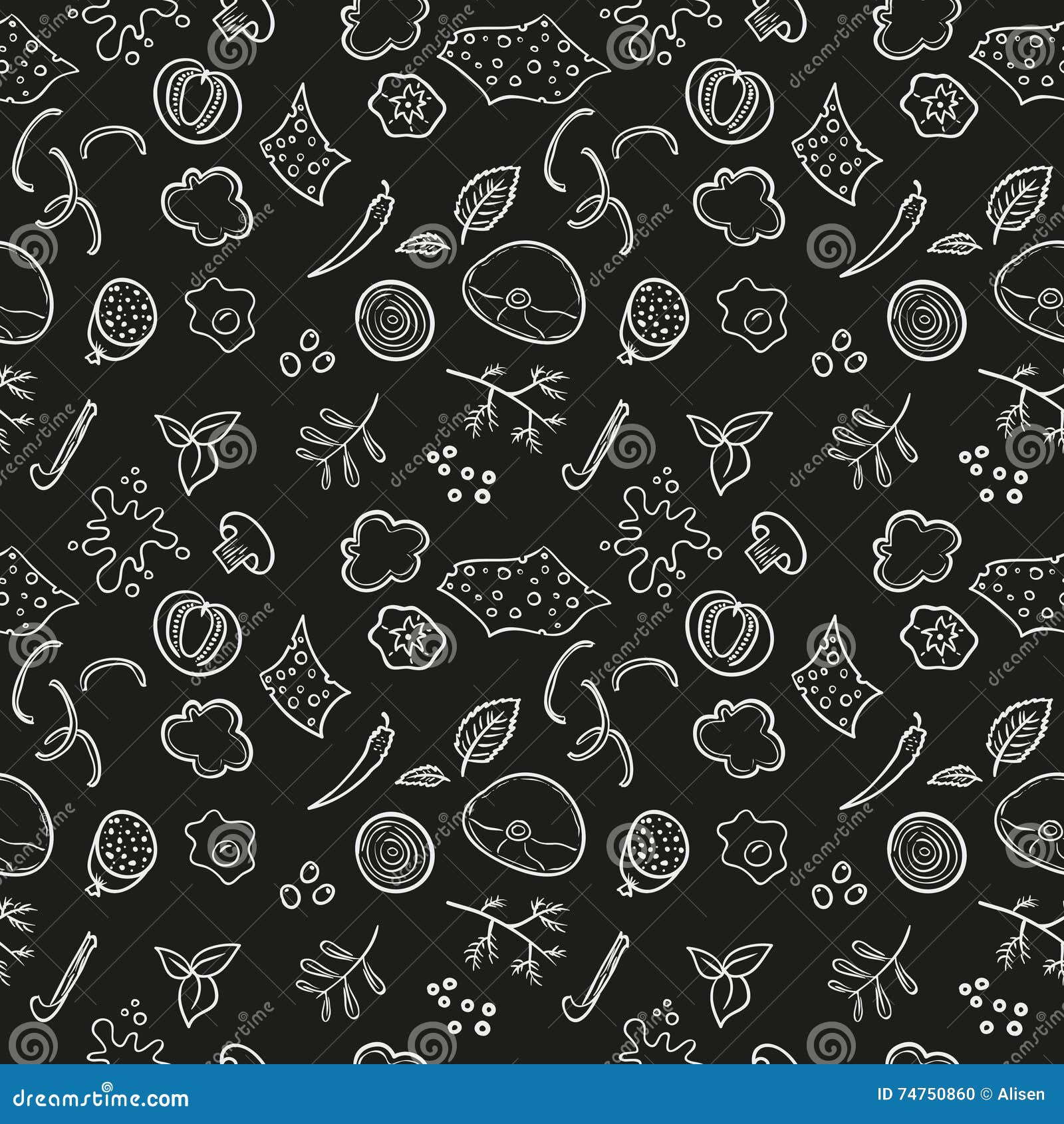 Seamless Pizza Ingredients Pattern. Vector Endless Design. Stock Vector ...