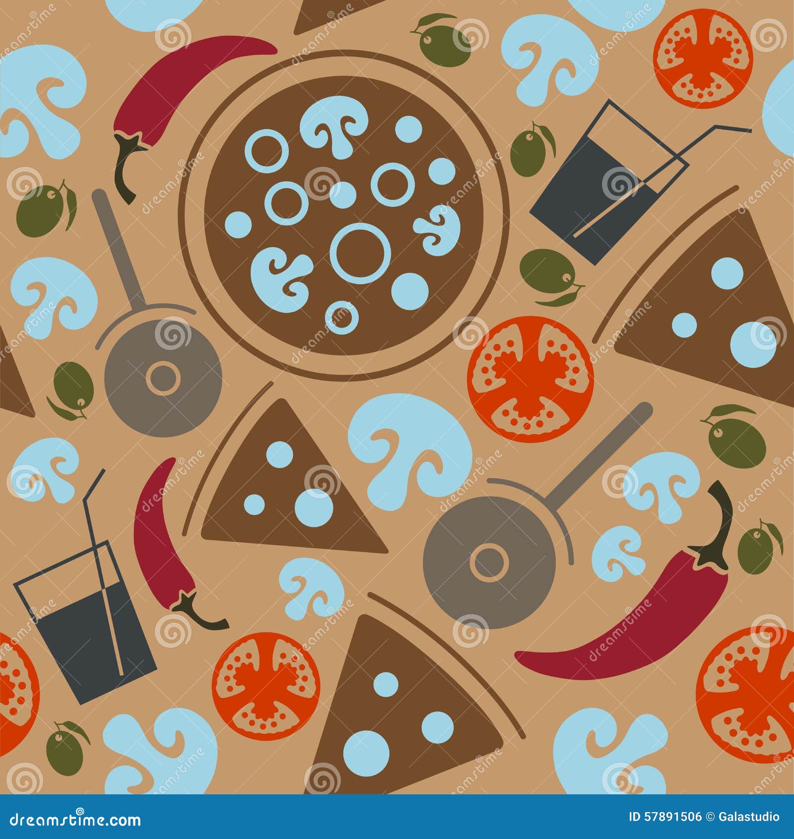 Seamless Pizza pattern stock illustration. Illustration of drink - 57891506