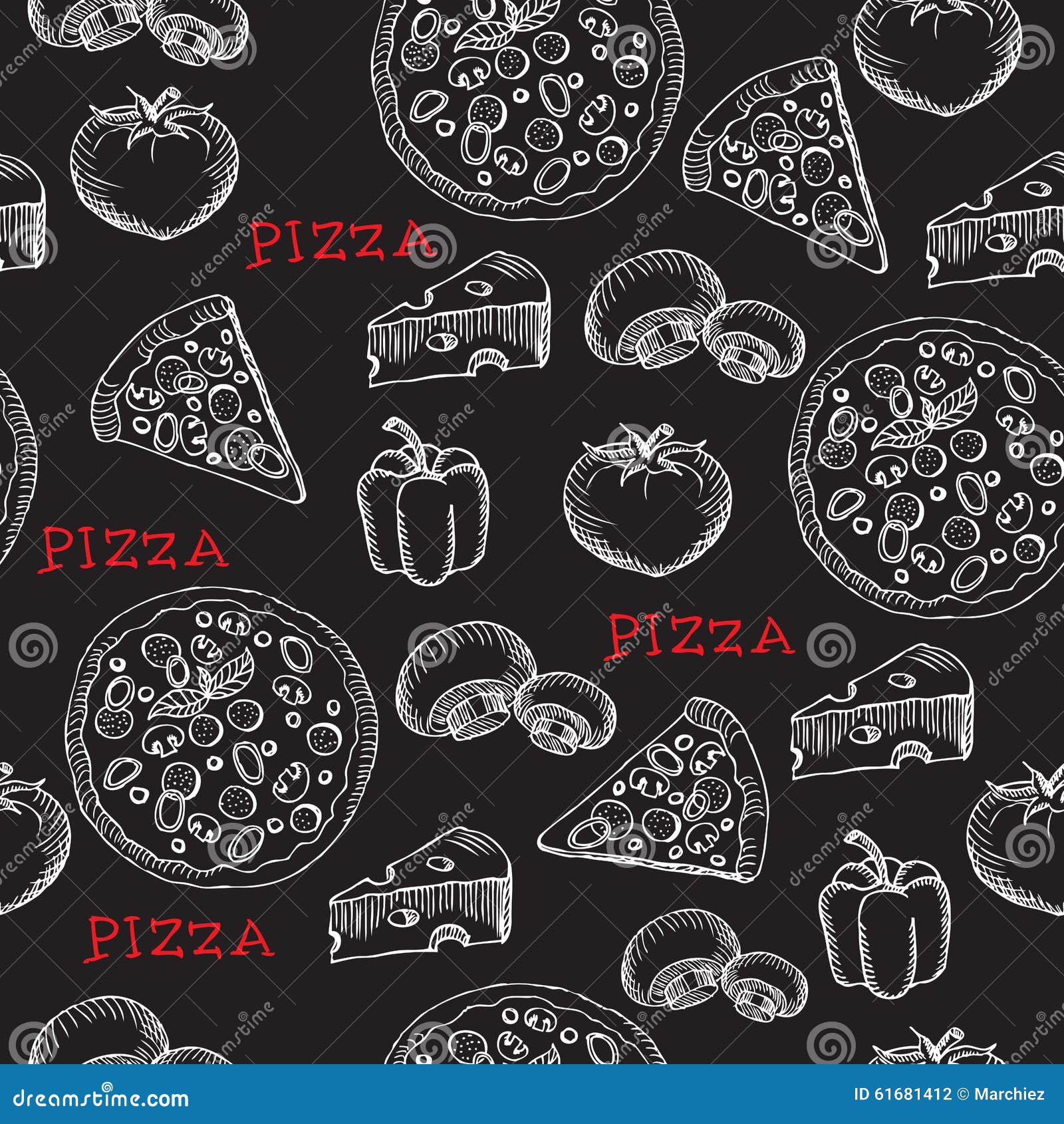 Seamless Pizza Pattern. Retro Design. Vector Illustration. Stock Vector ...