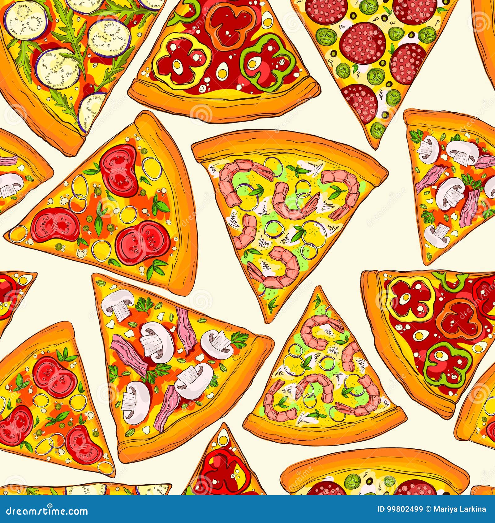 Seamless pizza pattern. stock vector. Illustration of bake - 99802499