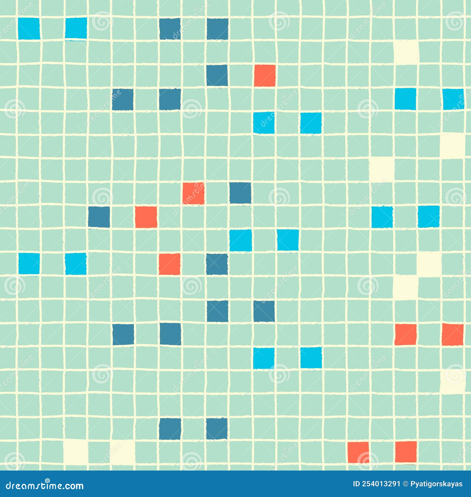 Seamless Plaid Pattern with Bright Squares and Hand Drawn Grid Stock ...