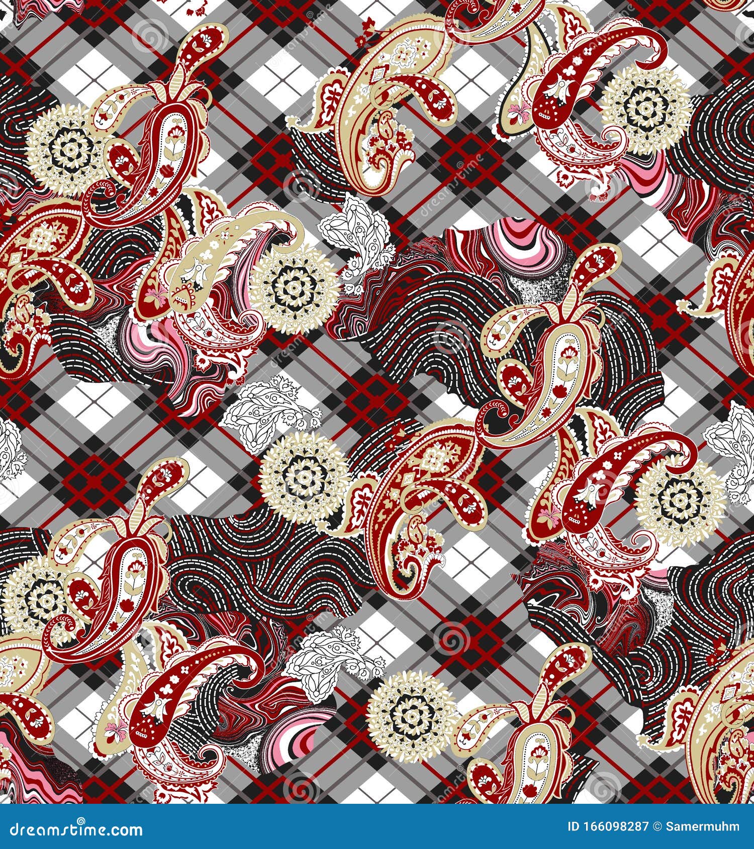 Seamless Plaid Stripe, Geometric Paisley Ethnic Pattern Print. Stock ...