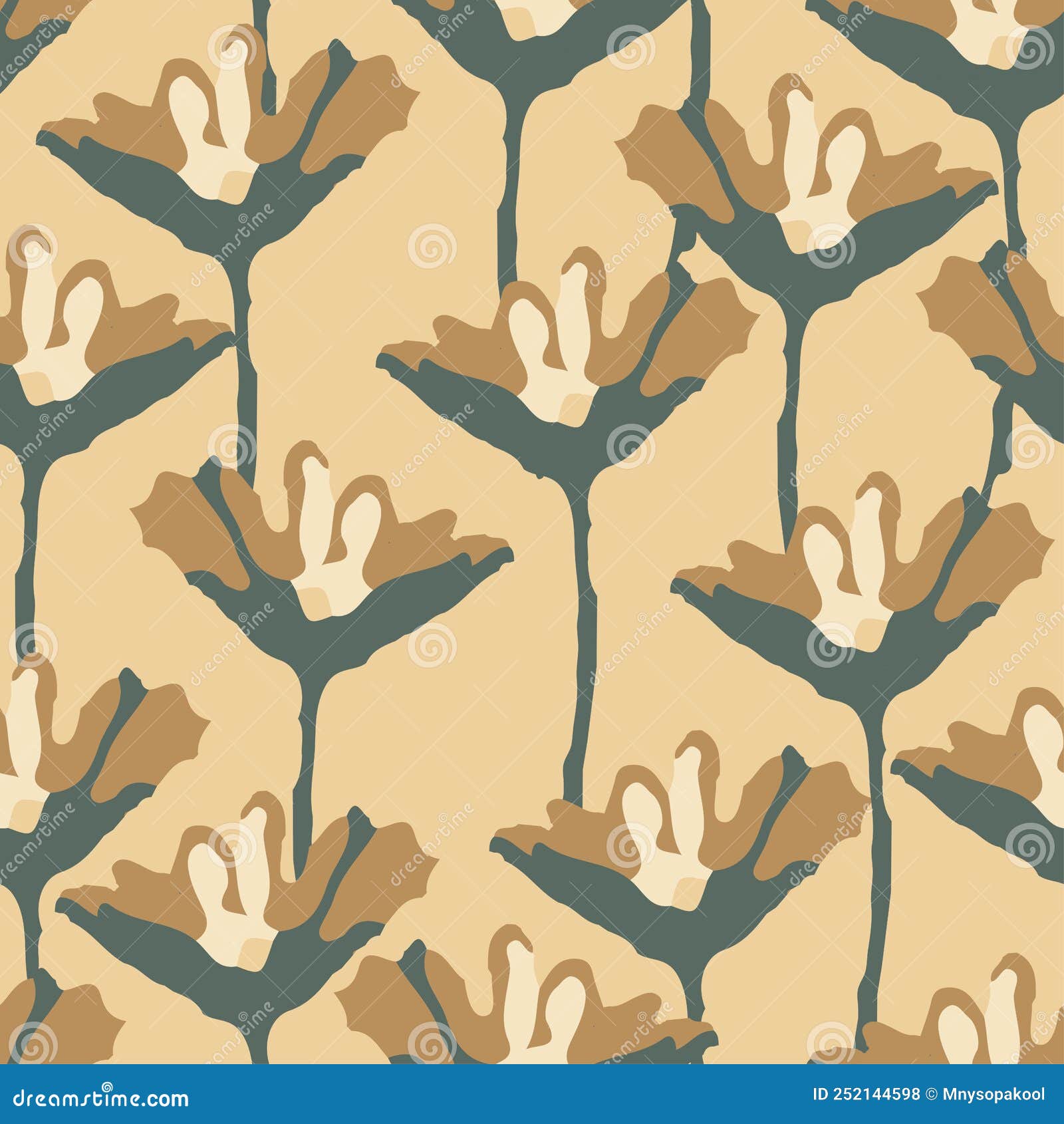 Seamless Plants Pattern Background with Abstract Hand Drawn Flowers ...