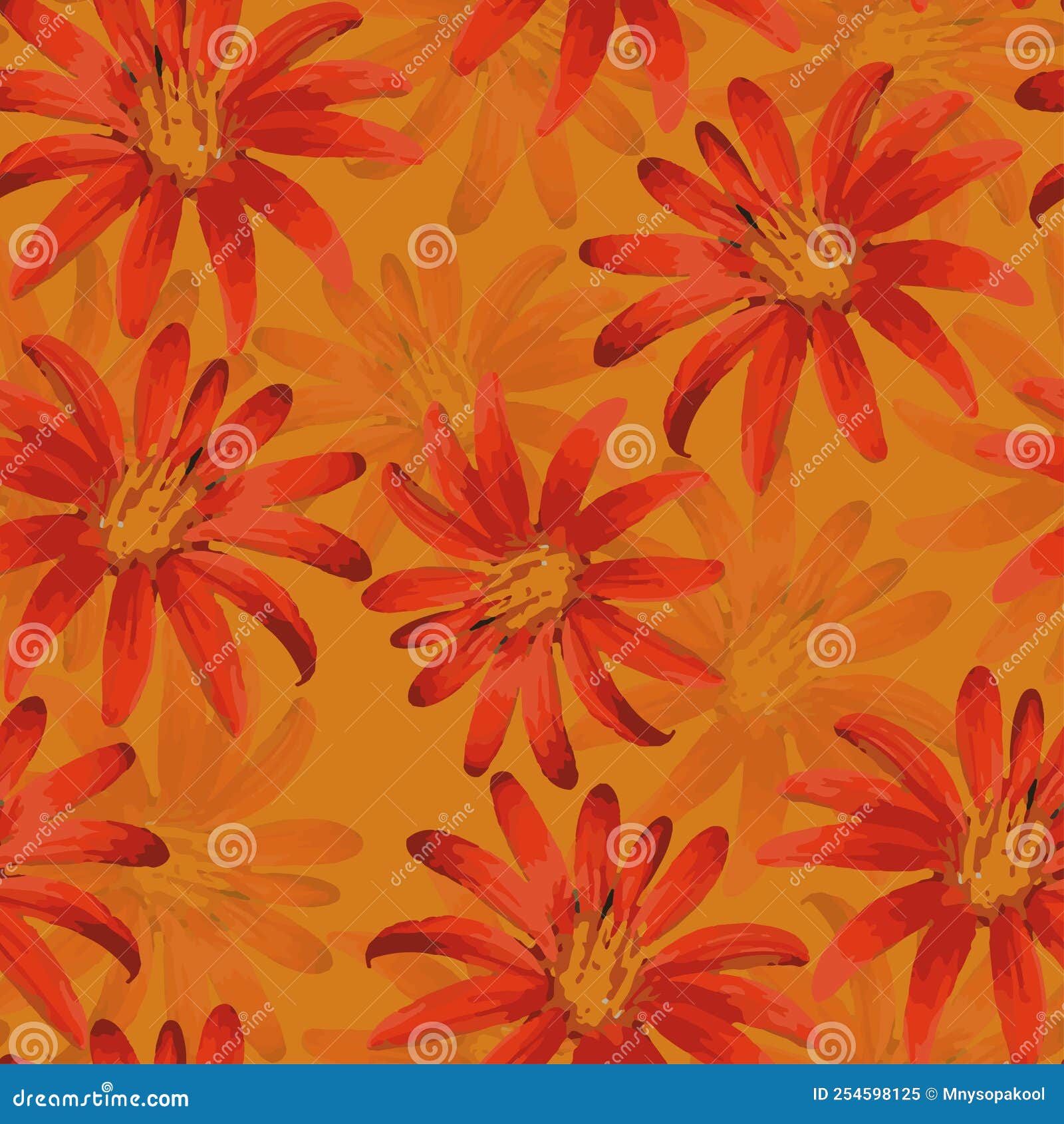 Seamless Plants Pattern Background with Doodle Red Flowers , Greeting ...