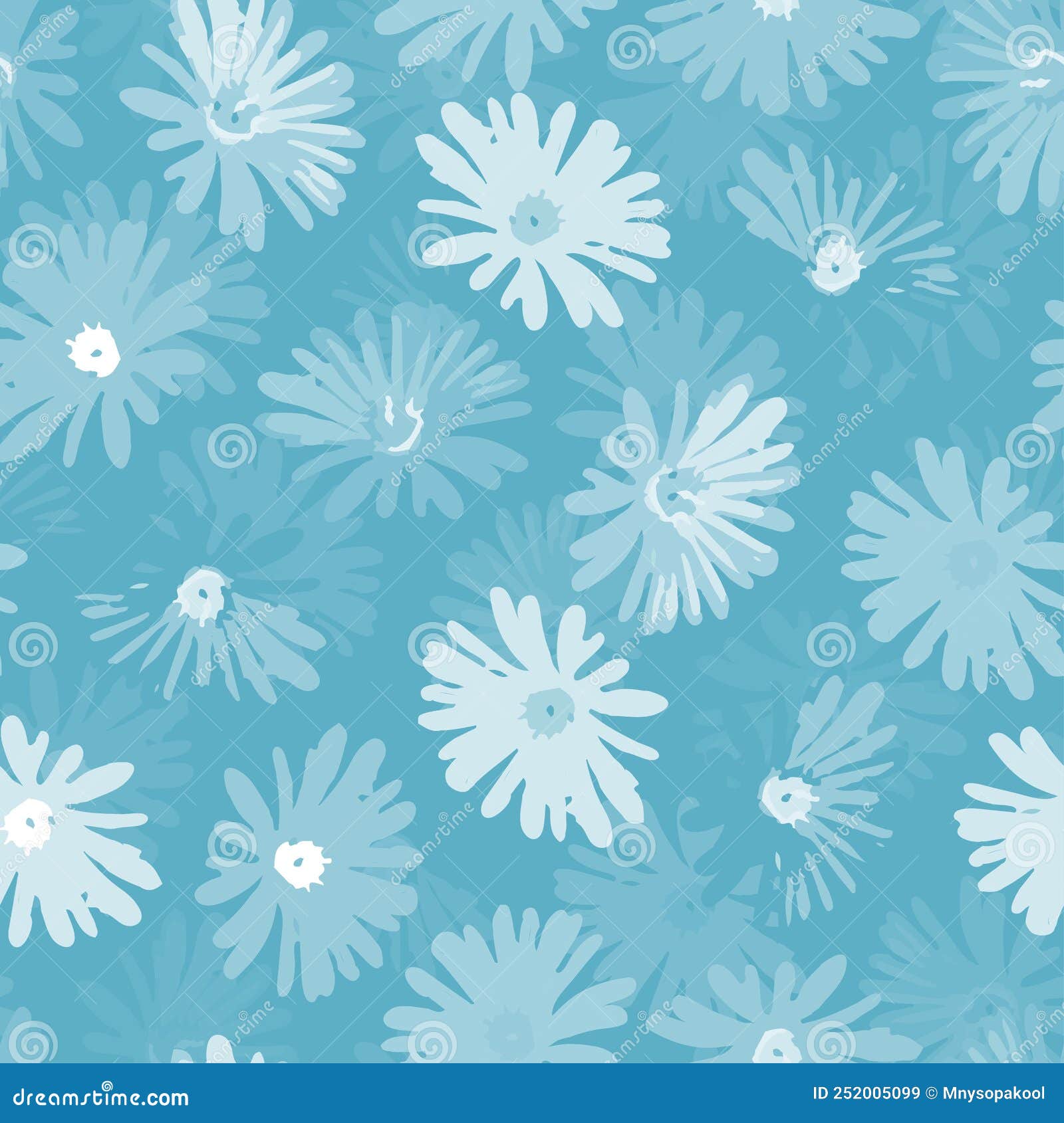 Seamless Plants Pattern on Blue Background with Summer Flower ...