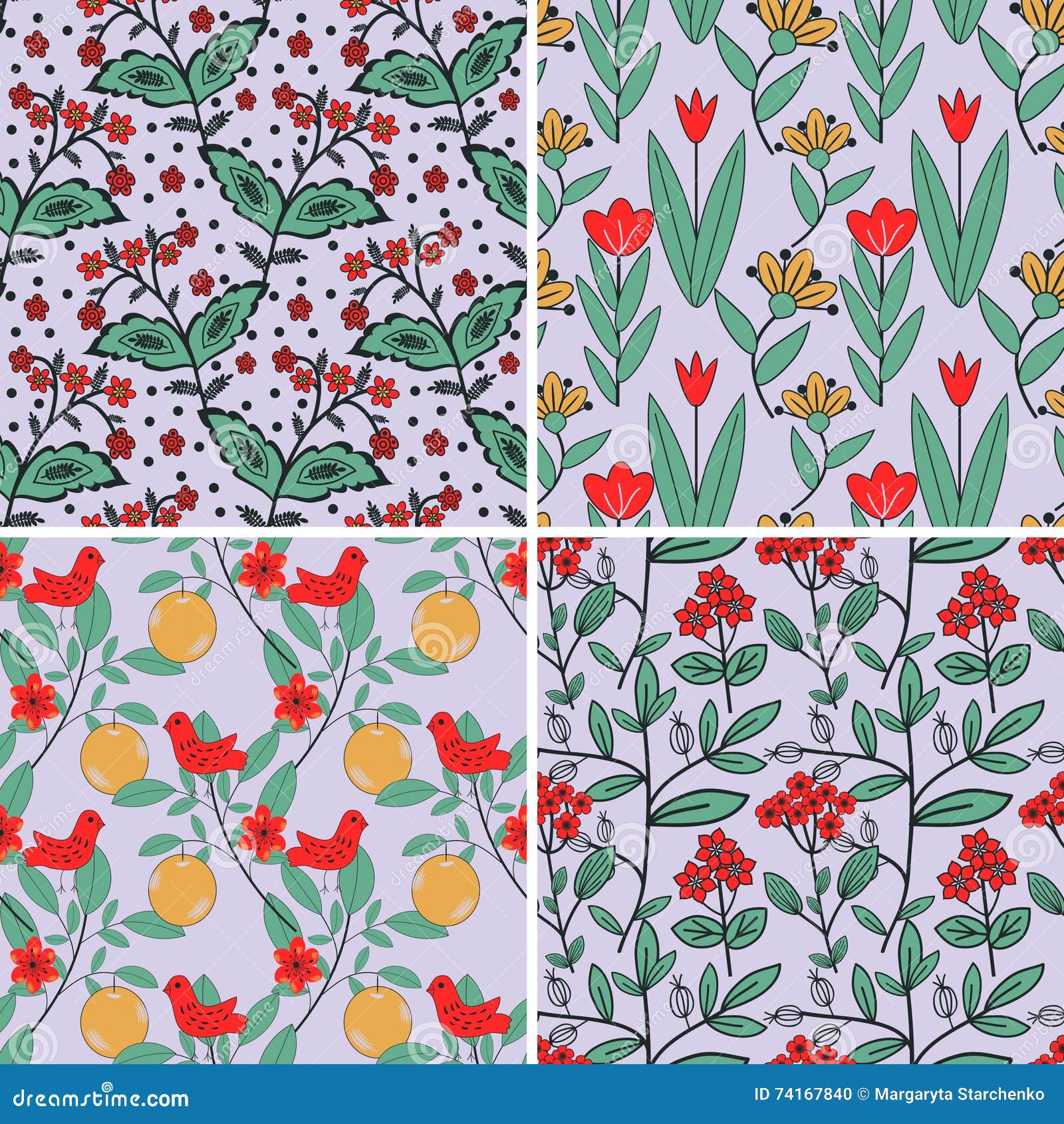 Seamless plants patterns stock vector. Illustration of elegance - 74167840