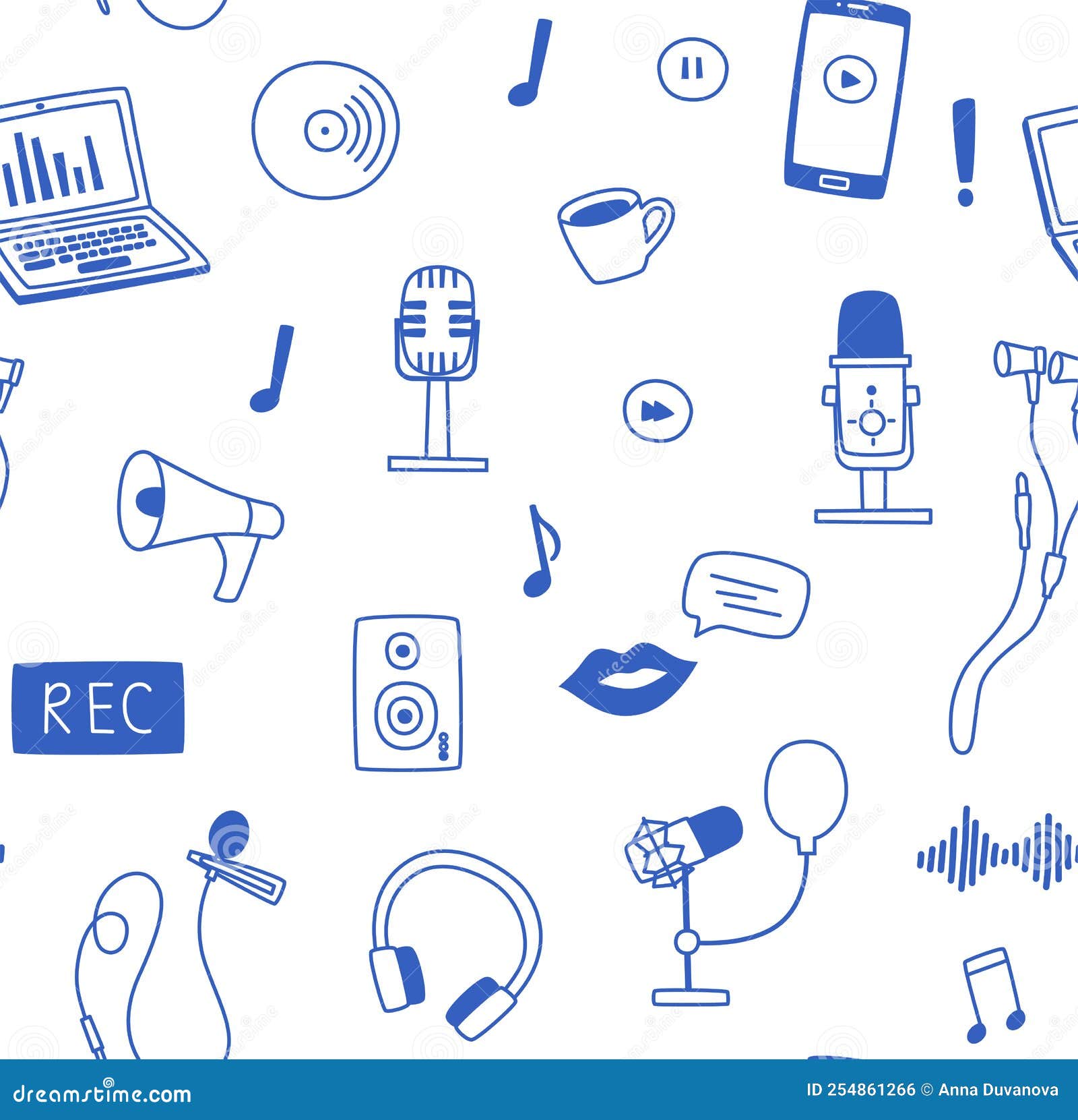 Seamless Podcast-themed Pattern. Vector Background In The Doodle Style ...
