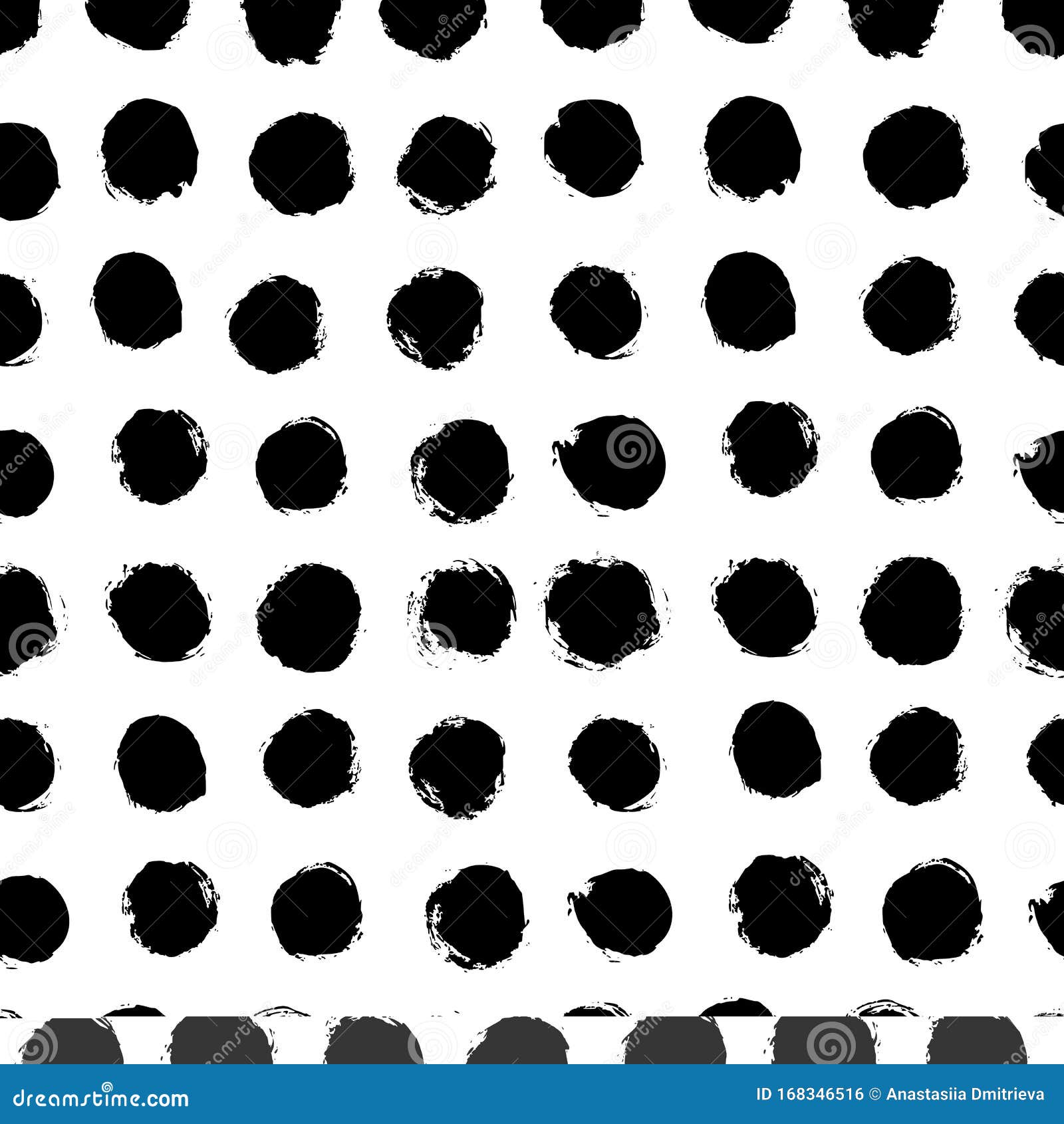 Seamless Polka Dot Pattern Hand Drawn with a Brush. Vector Monochrome ...