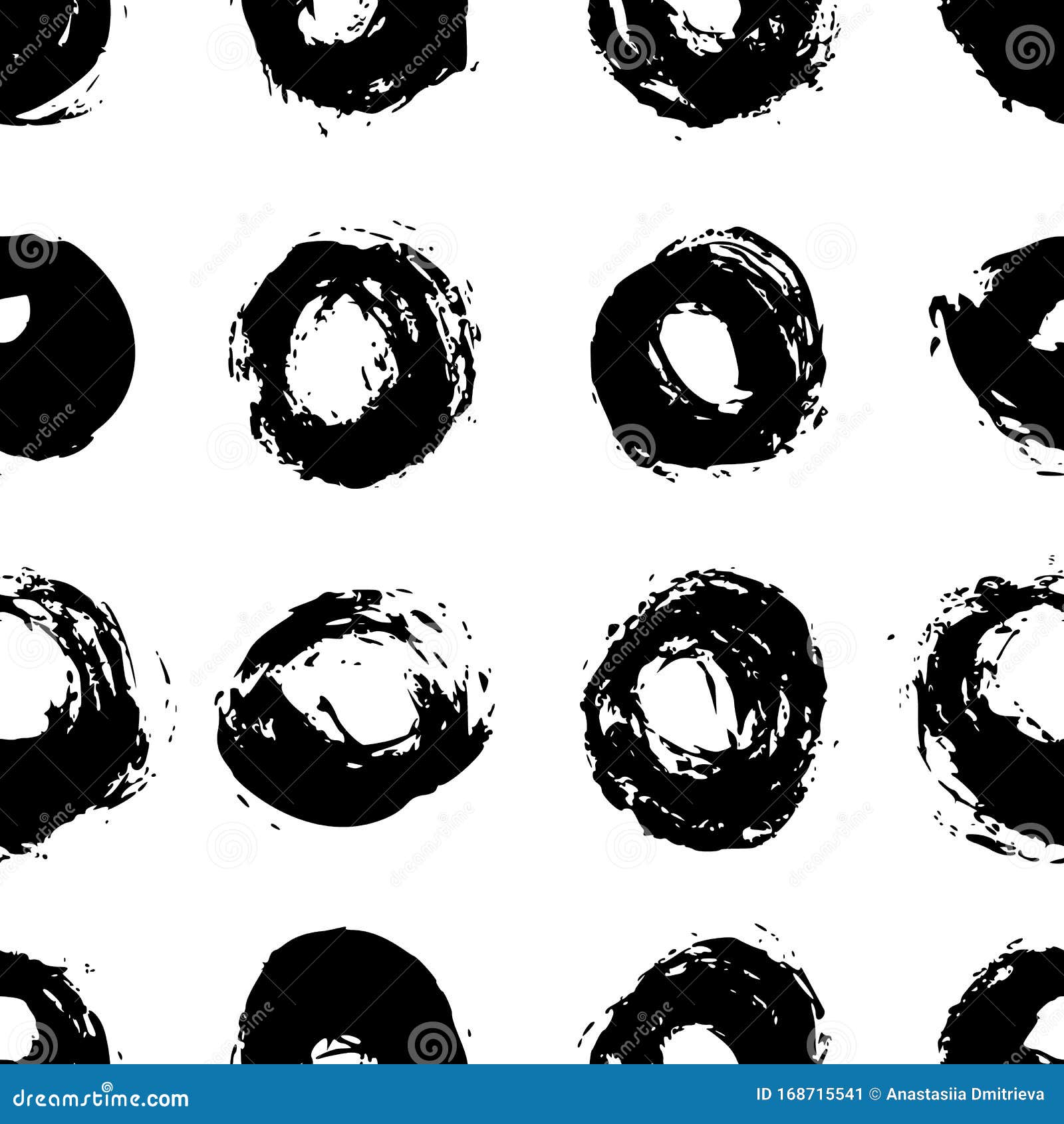 Seamless Polka Dot Pattern Hand Drawn with a Brush. Vector Monochrome ...