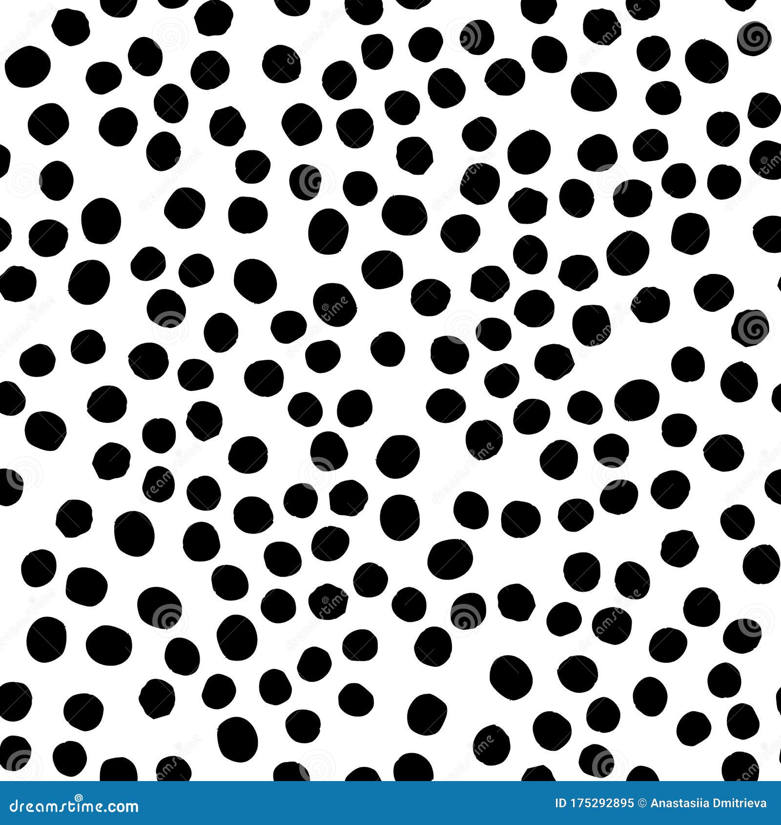 Seamless Polka Dot Pattern Hand Drawn with a Brush. Vector Monochrome ...