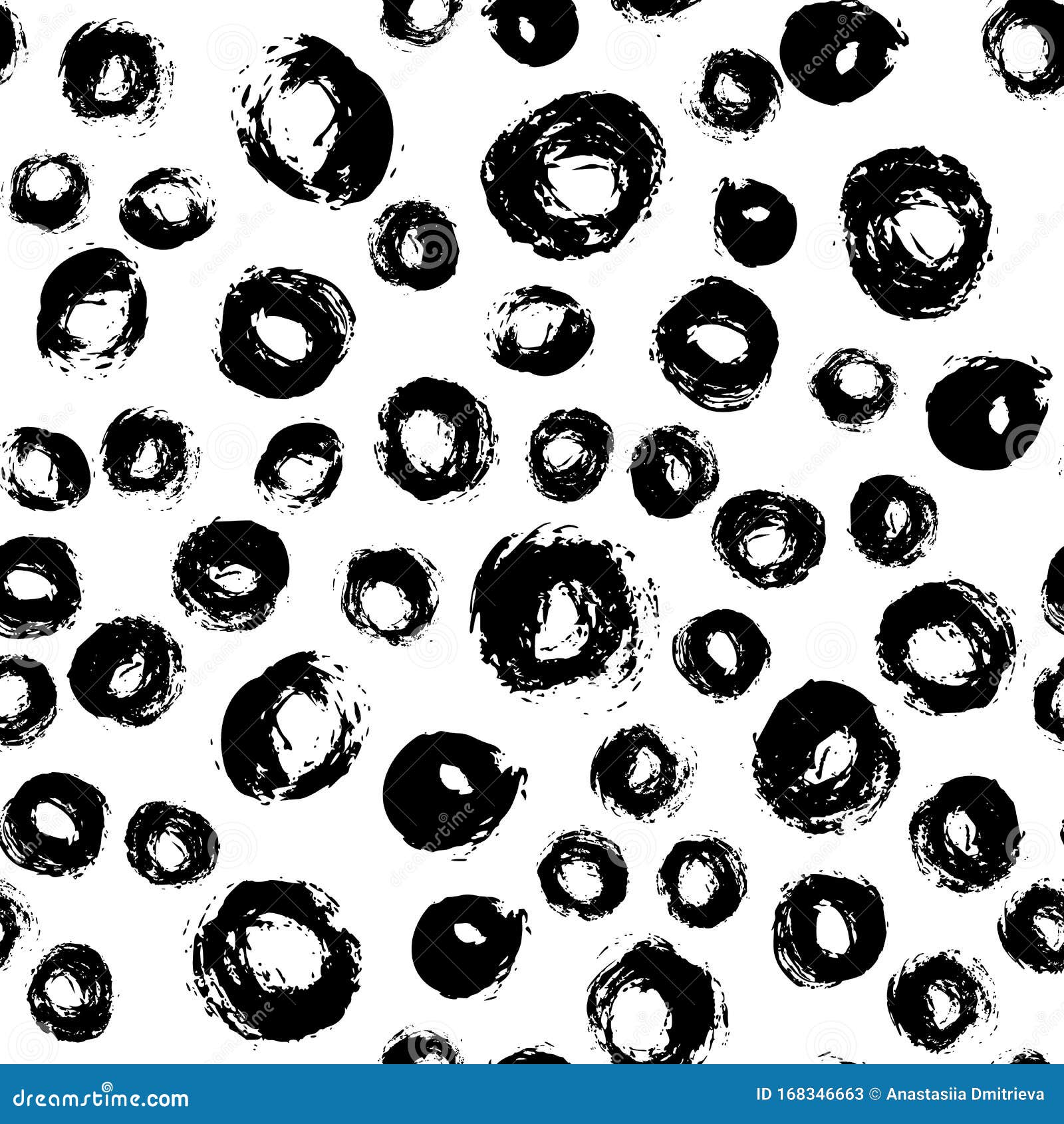 Seamless Polka Dot Pattern Hand Drawn with a Brush. Vector Monochrome ...