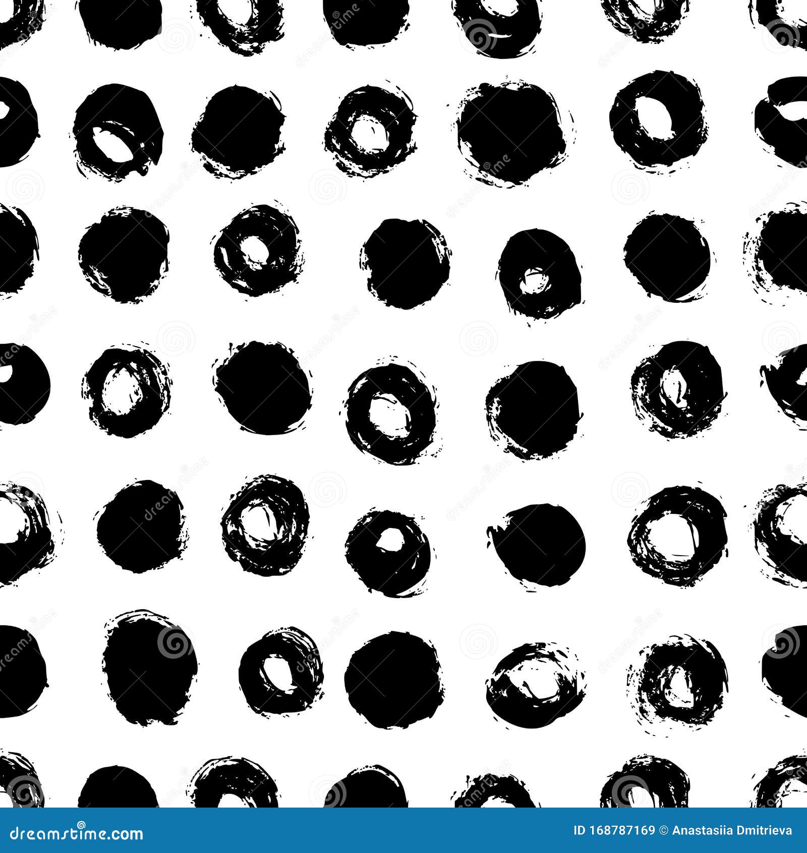 Seamless Polka Dot Pattern Hand Drawn with a Brush. Vector Monochrome ...