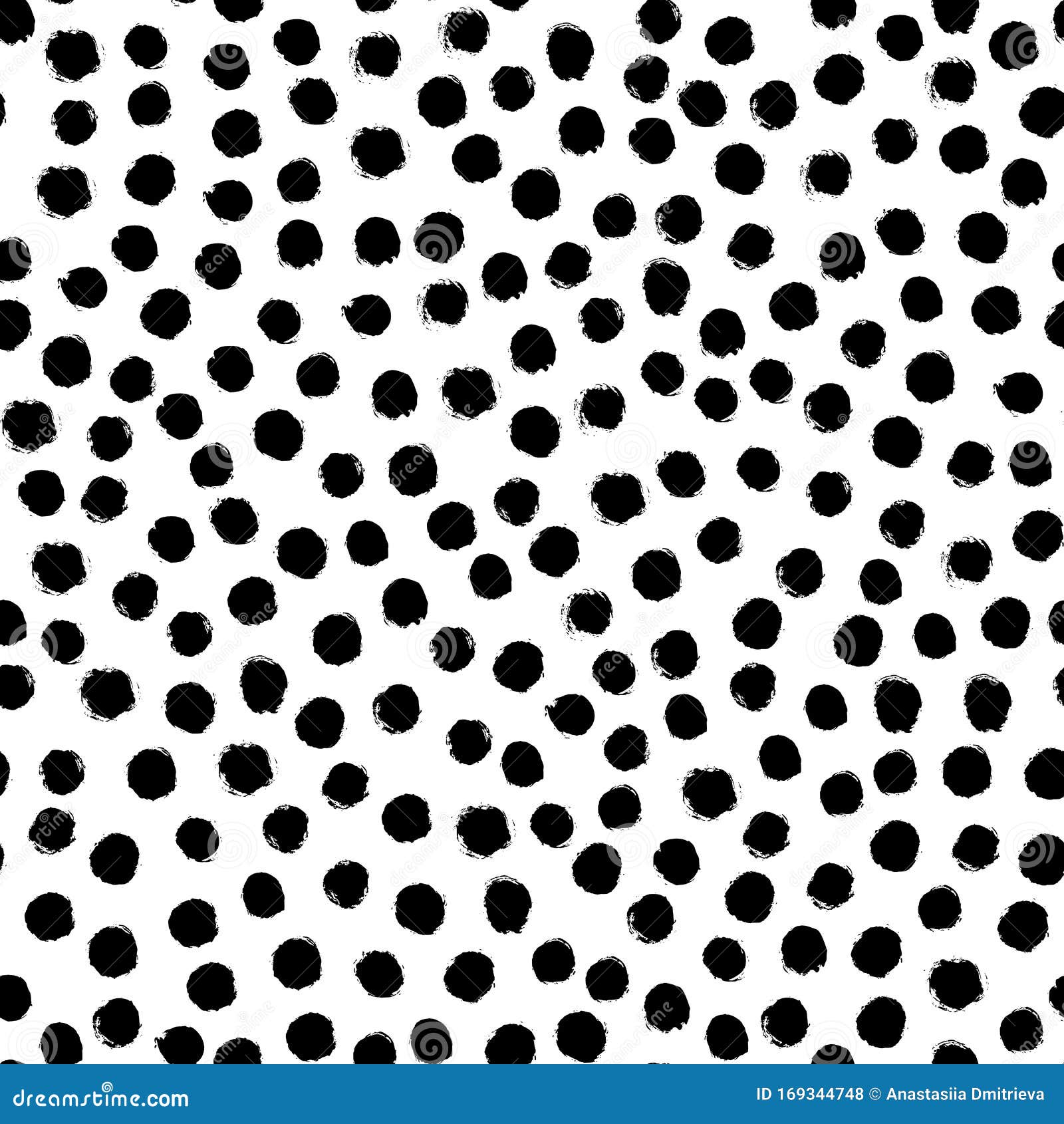 Seamless Polka Dot Pattern Hand Drawn with a Brush. Vector Monochrome ...