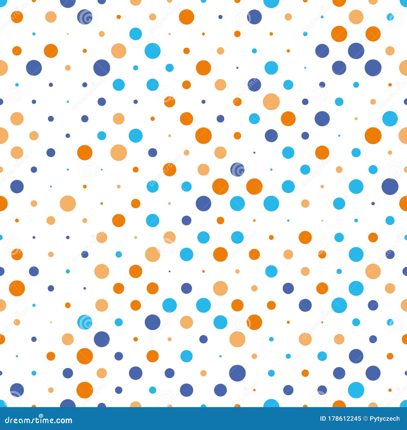 Seamless Polka Dot Pattern. Orange and Blue Dots in Random Sizes on ... Seamless Polka Dot Pattern. Orange and Blue Dots in Random Sizes on ...
